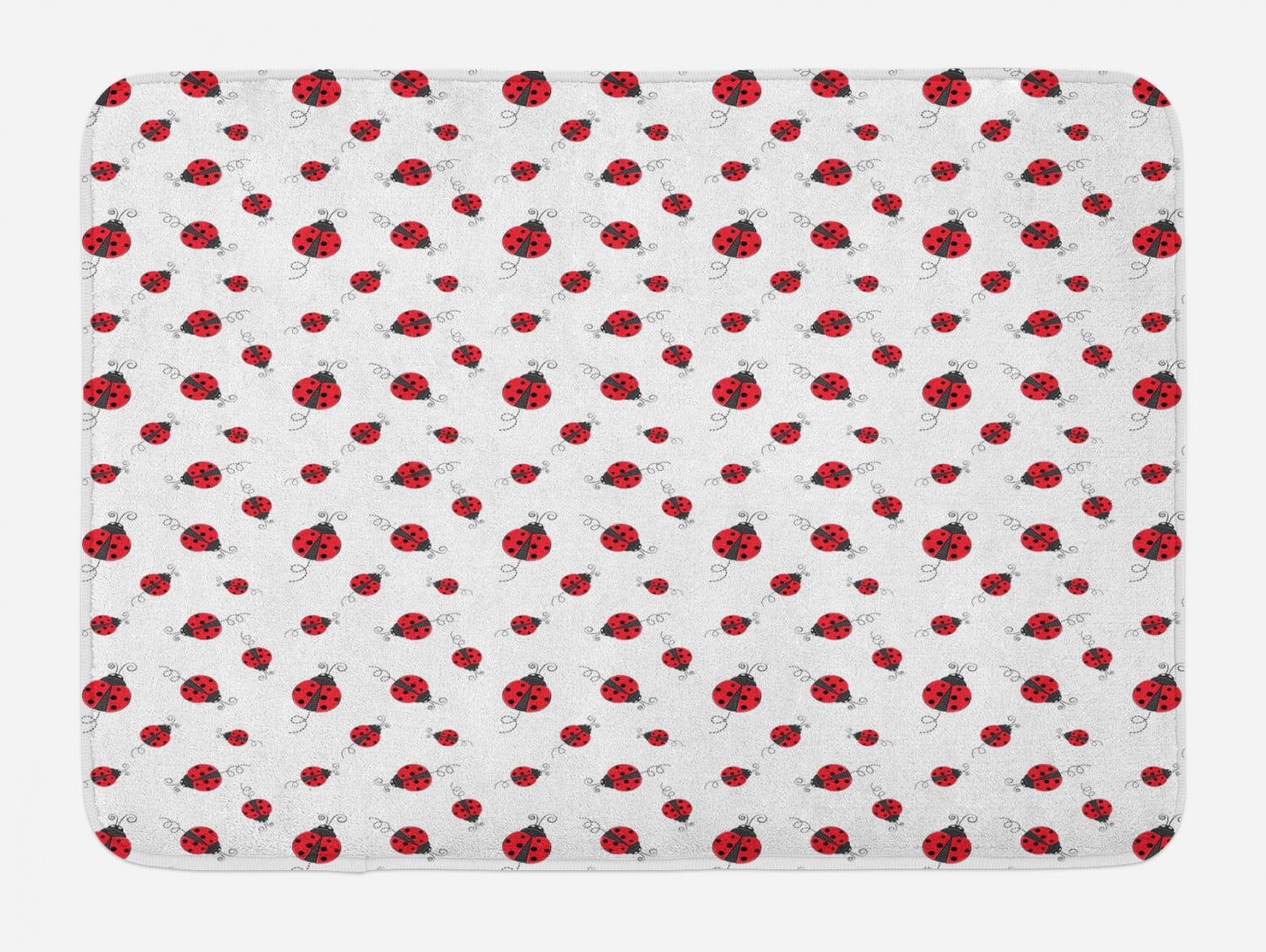Ladybugs Bath Mat, Ladybug with Dotted Wings Swirls and Curves Abstract ...