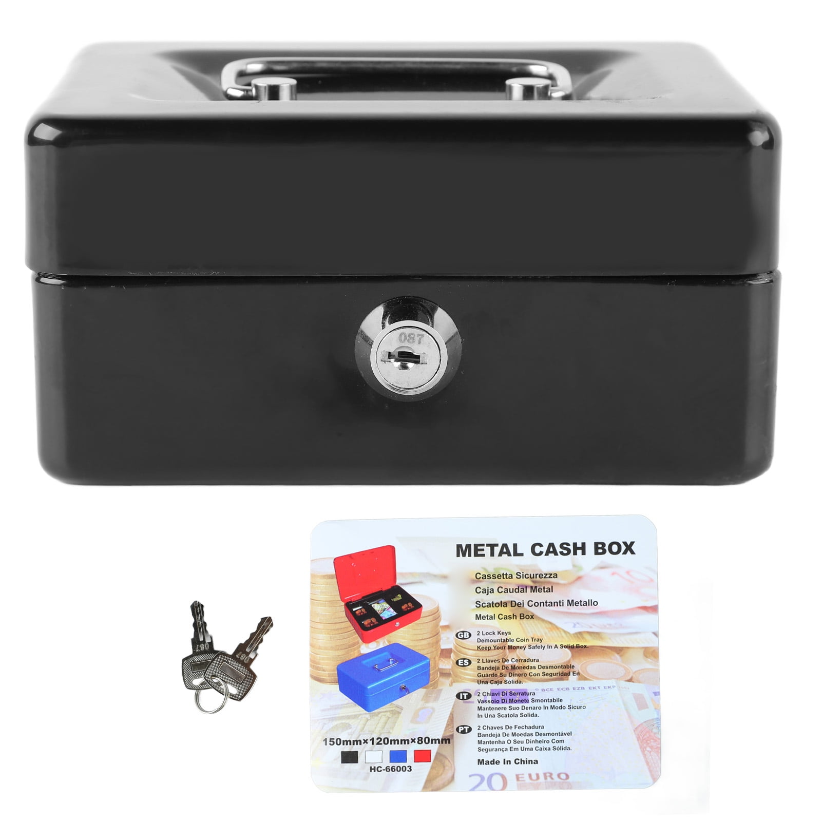 Metal Cash Box with Lock Safety Portable Small Metal Storage Box with 2 ...