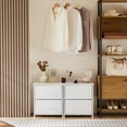 2-Drawer White Bedside Table, Fabric Dresser with Wood Top, Compact ...
