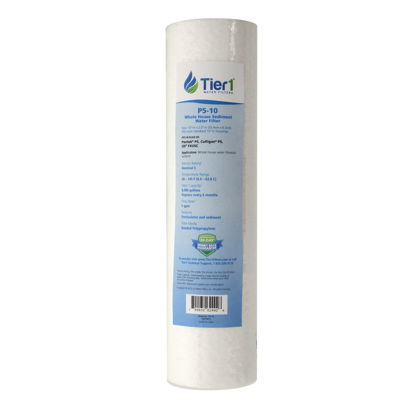 Tier1 5 Micron 10 Inch x 2.5 Inch | Spun Wound Polypropylene Whole ...