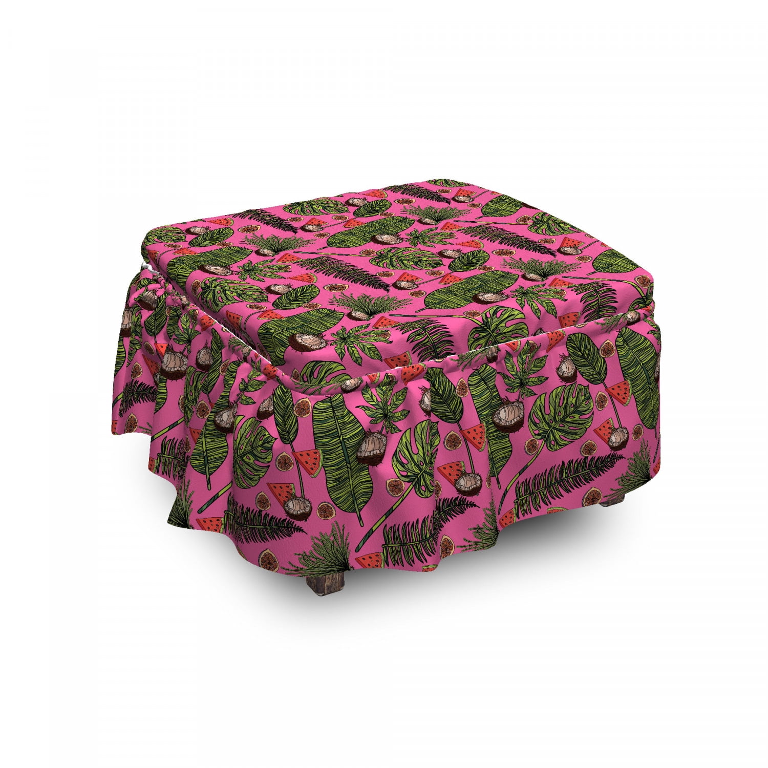 Summer Ottoman Cover, Tropical Leaves and Coconut, 2 Piece Slipcover ...