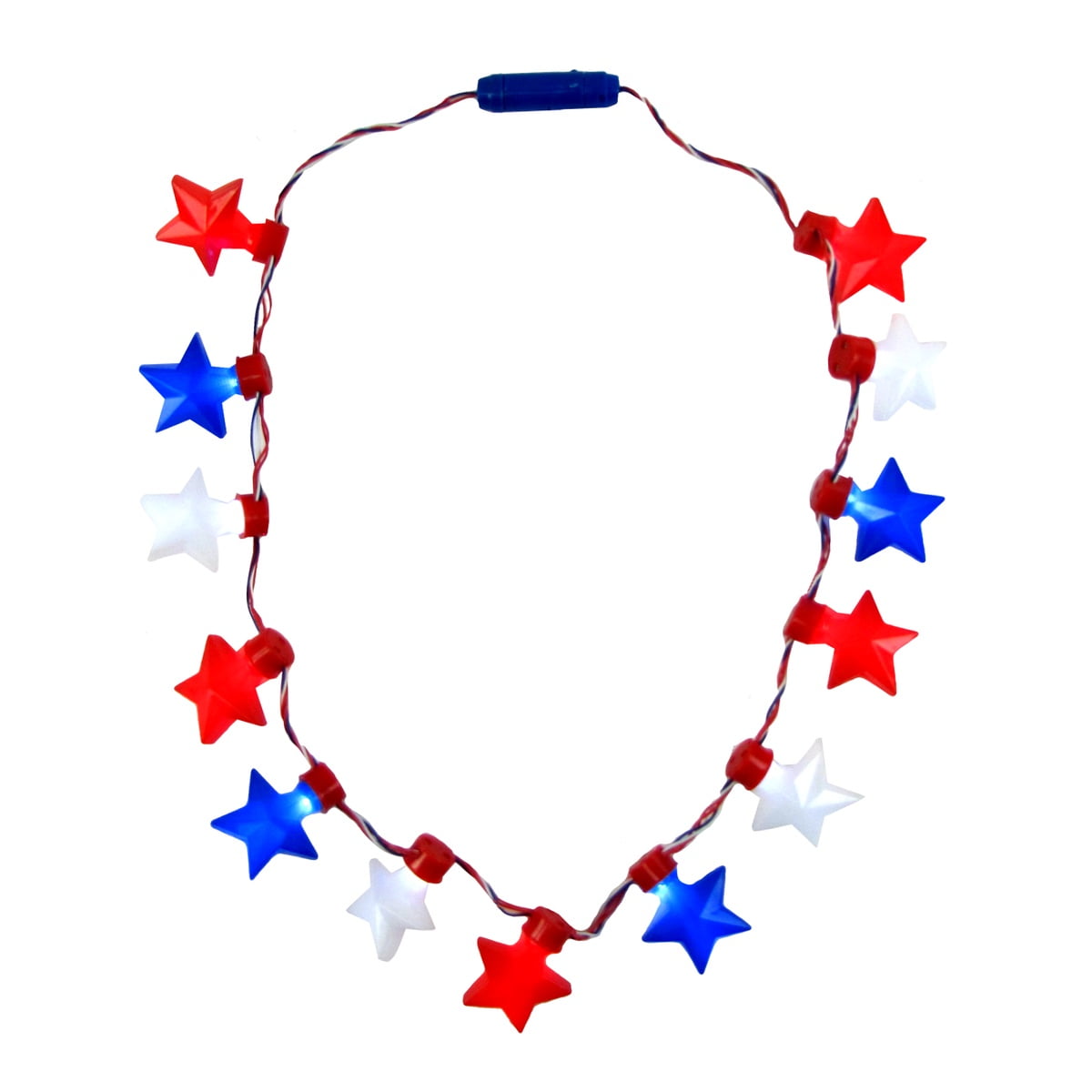 Glowing Light Up Red White Blue Star Flashing LED Bulb Necklace ...