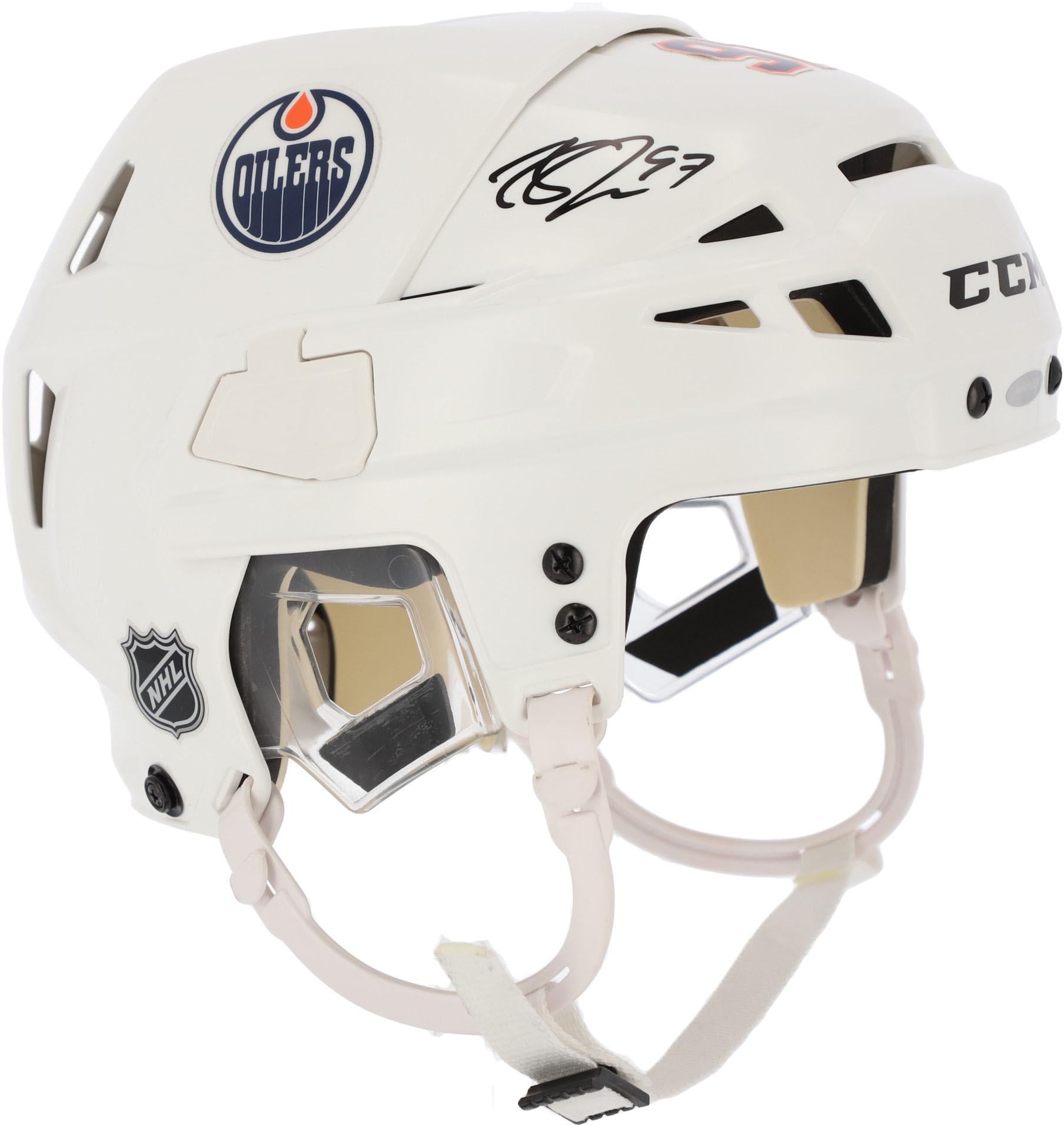 Connor McDavid Edmonton Oilers Autographed White CCM Game-Model Helmet ...