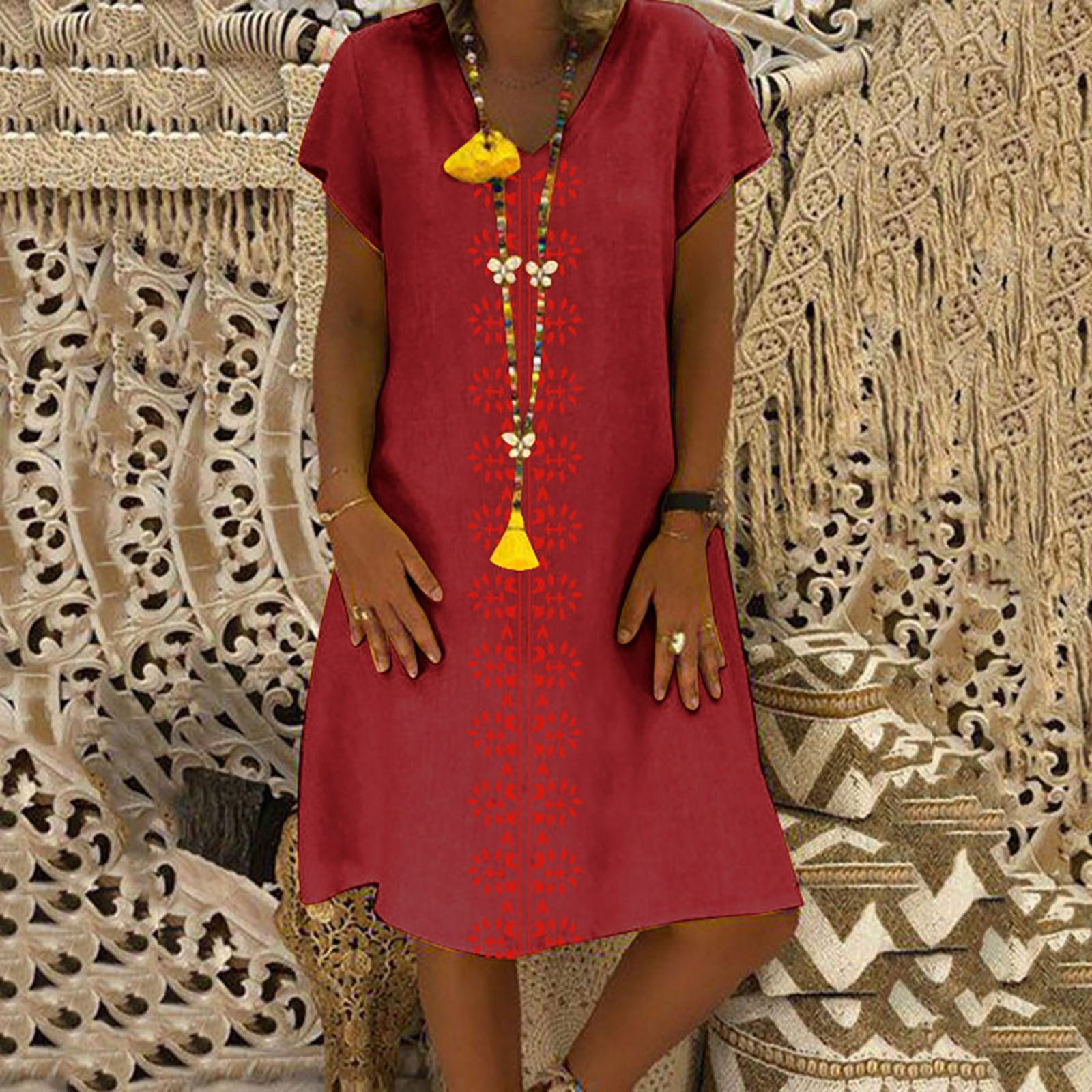 Click here for Pisexur Short Sleeve V-Neck Knee-High Dress Women... prices