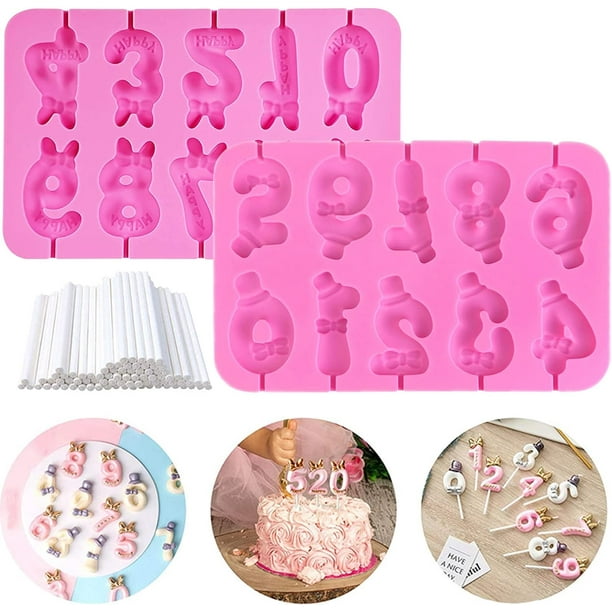 2 Pack Silicone Lollipop Molds Silicon Number Chocolate DIY Candy ...