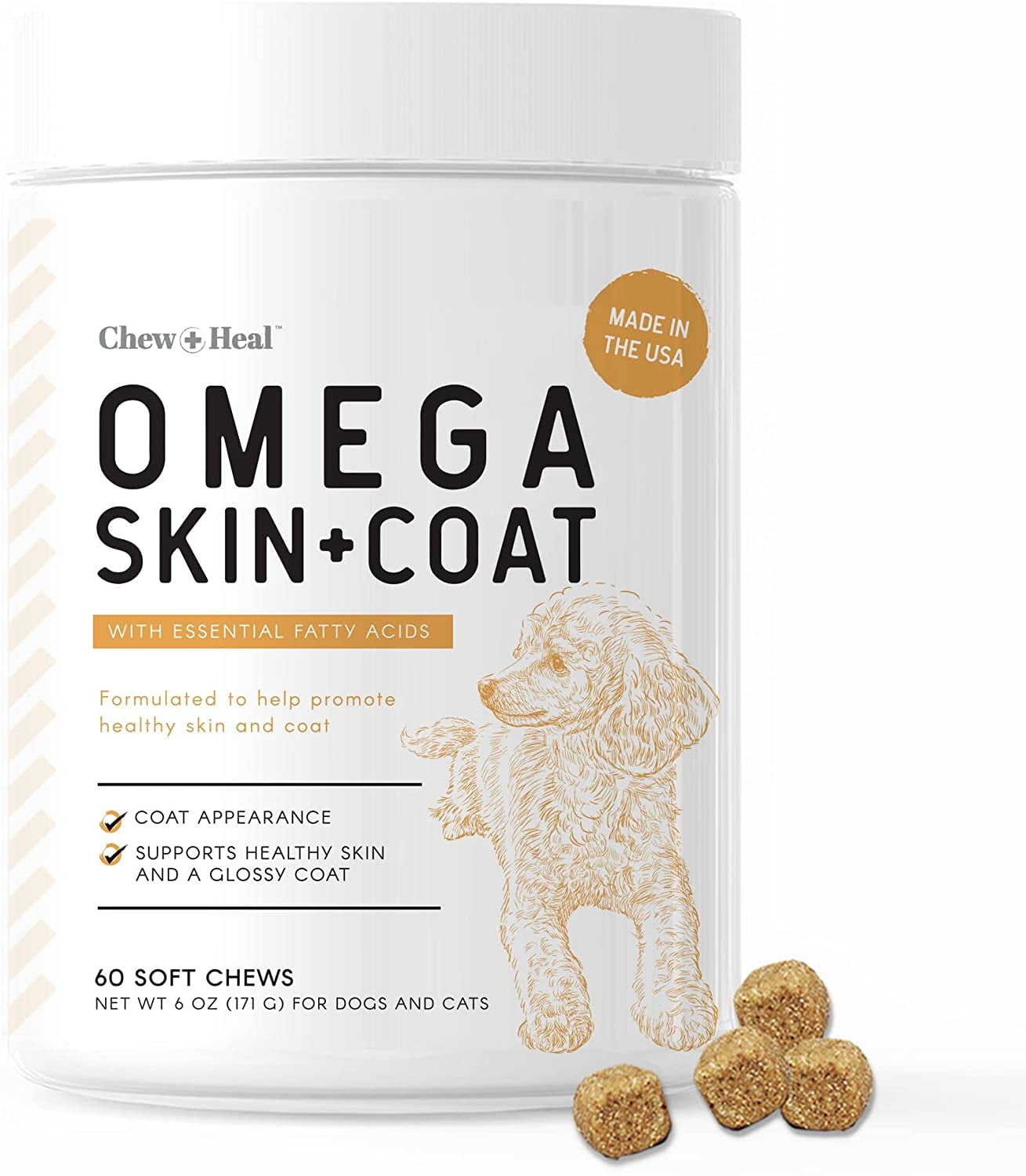 Chew + Heal (60 Count) Salmon Oil for Dogs - Soft Chew Omega Treats for ...