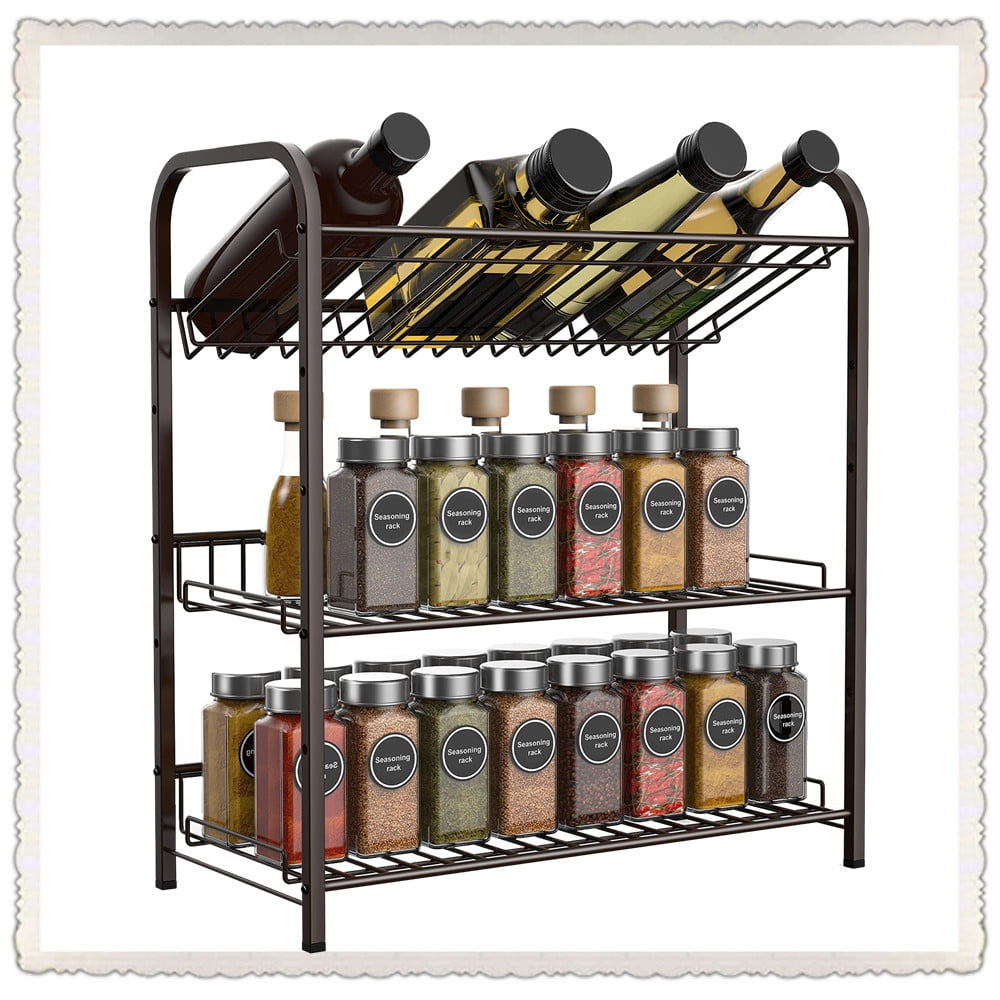 Auledio 3 Tier Metal Spice Rack Freestanding Adjustable Step Shelf ...