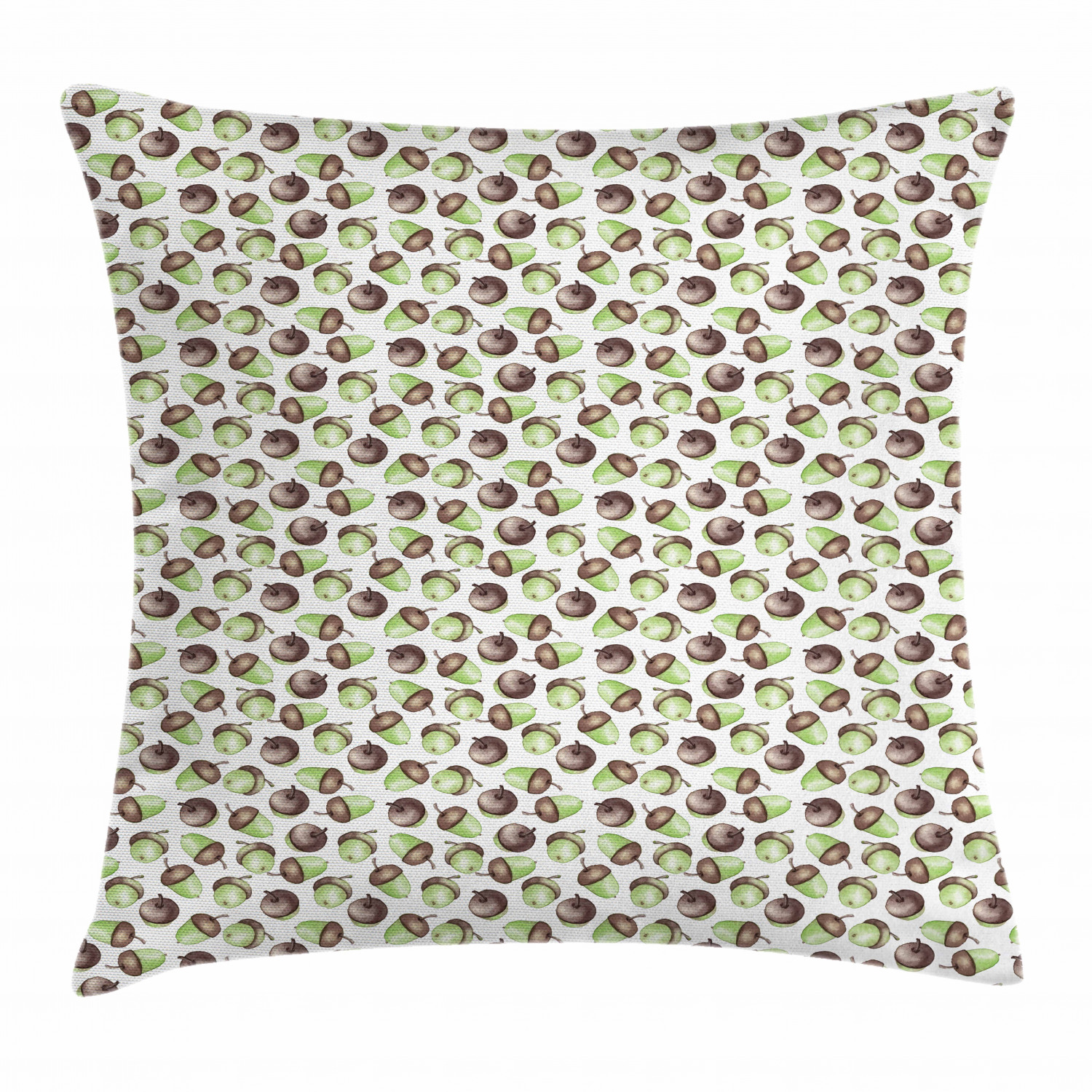Acorn Throw Pillow Cushion Cover, Watercolor Oak Seed Pattern Bicolor ...