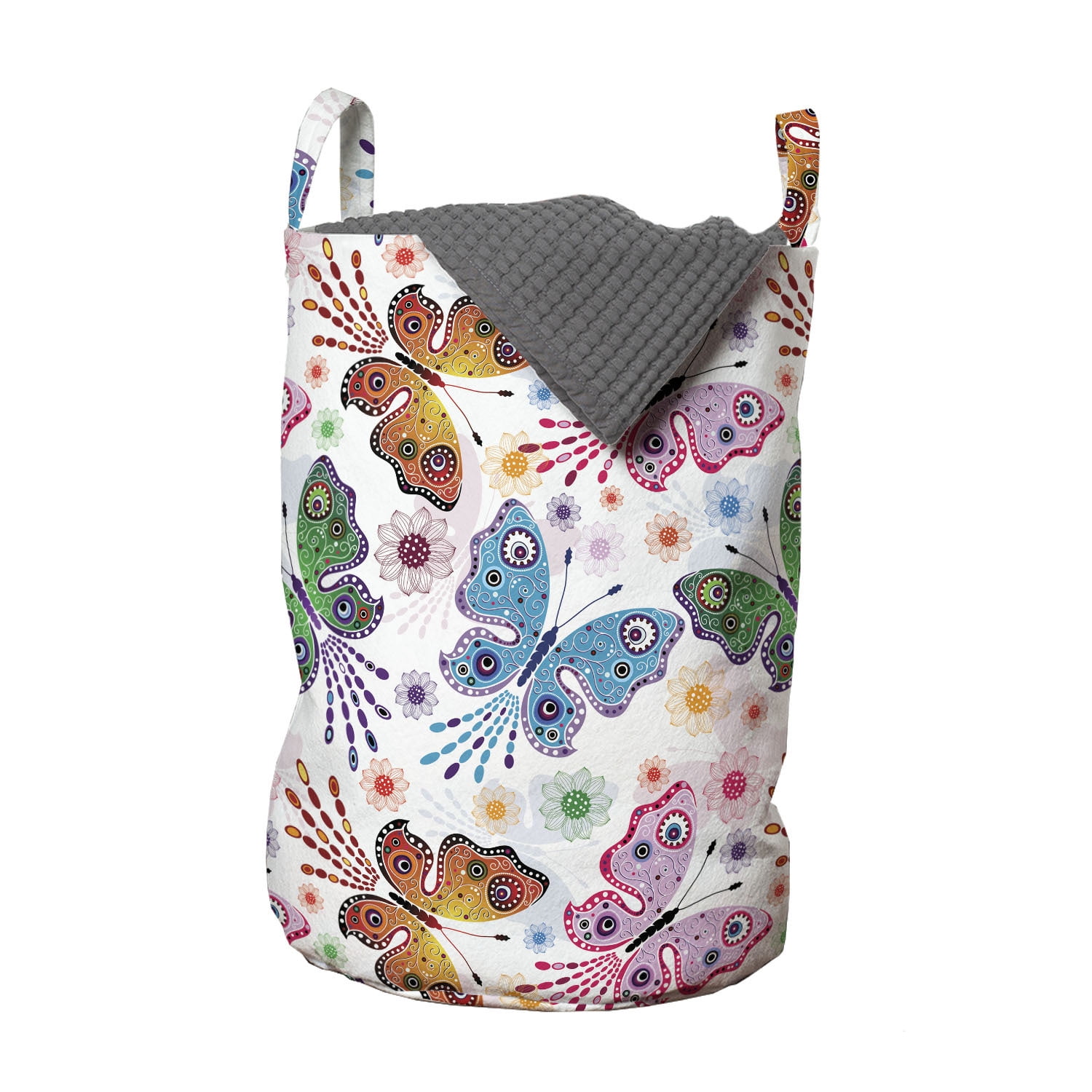 Butterfly Laundry Bag, Floral Arrangement with Vibrant Colored ...