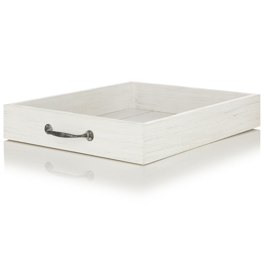 Mainstays White Rustic Rectangular Wood Tray with Metal Handles, 15" x ...