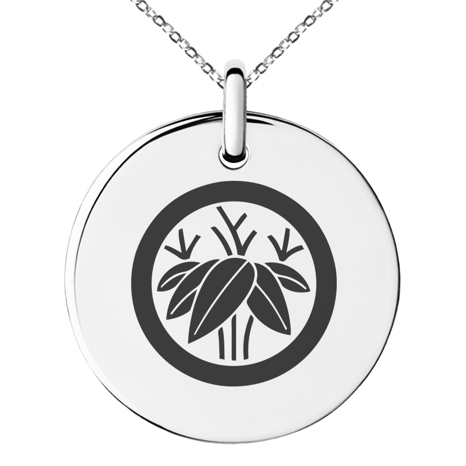 Stainless Steel Bamboo Kamon Crest Engraved Small Medallion Circle ...
