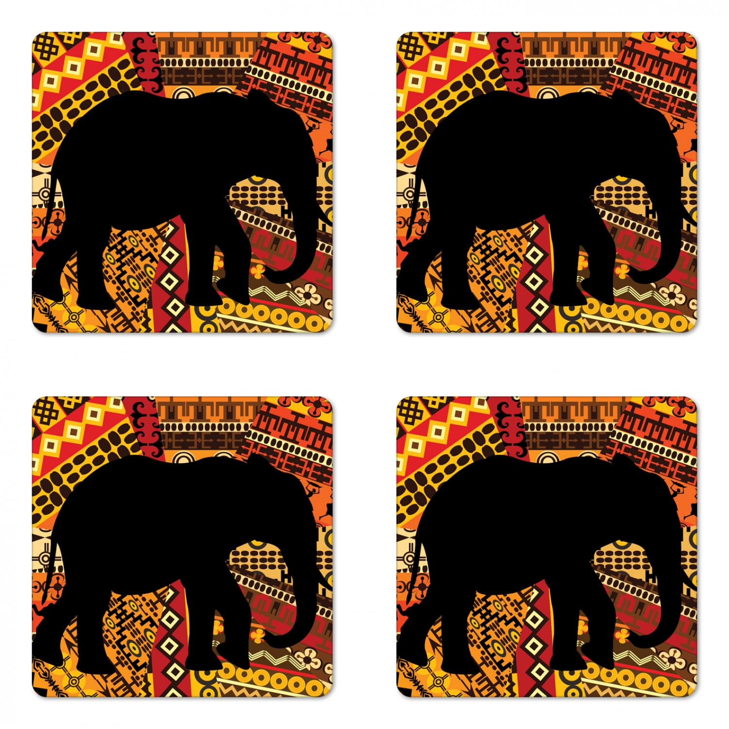 Elephant Coaster Set of 4, Animal Theme Design Elephant Silhouette on ...