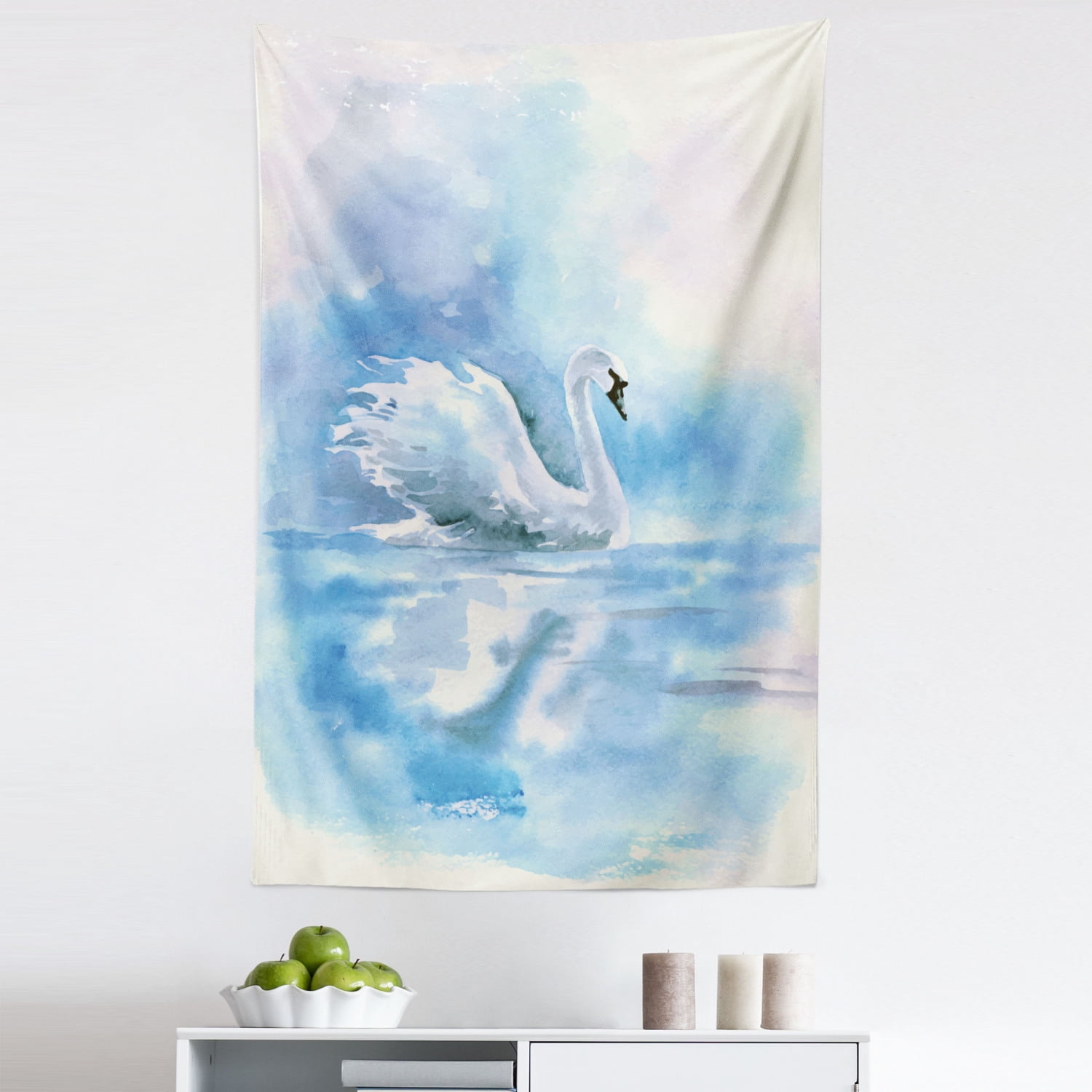 Animal Tapestry, Watercolor Drawing Picture of Swan in the River Color ...