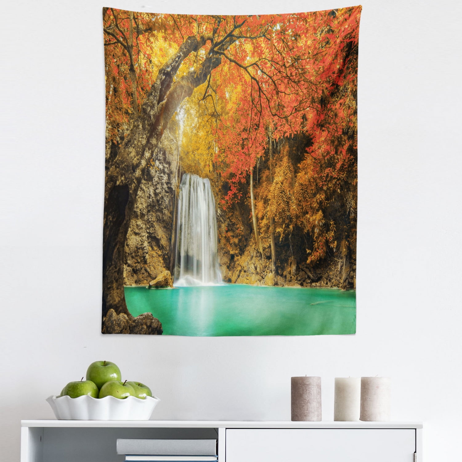 Waterfall Tapestry, Majestic Waterfall Cascade in the Forest Flows down ...