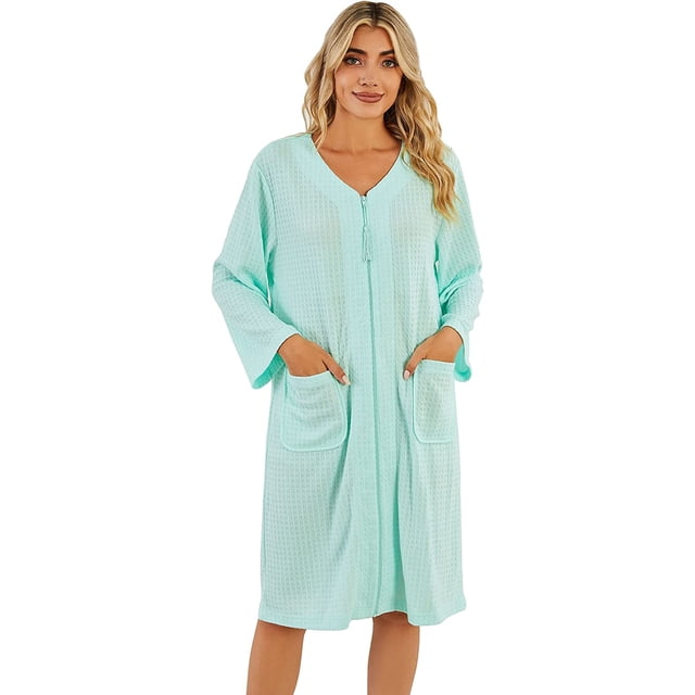 Richie House Women's Zipper Robes Half Sleeve Zip Front Knee Length ...