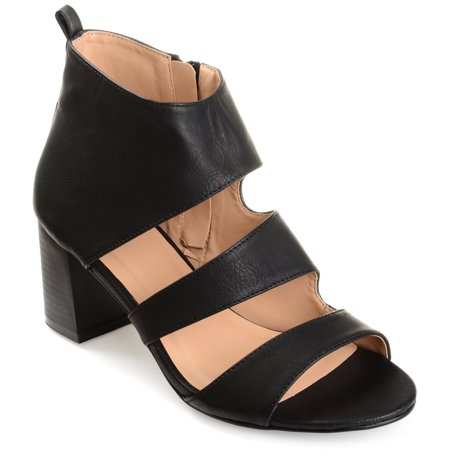 Women's Side-zip Faux Leather Stacked Heel Open-toe Sandals - Walmart.com