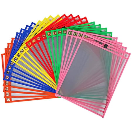 Reusable Dry Erase Pockets 24 Pack 10 x 13 inch 6 Assorted Colors Clear ...
