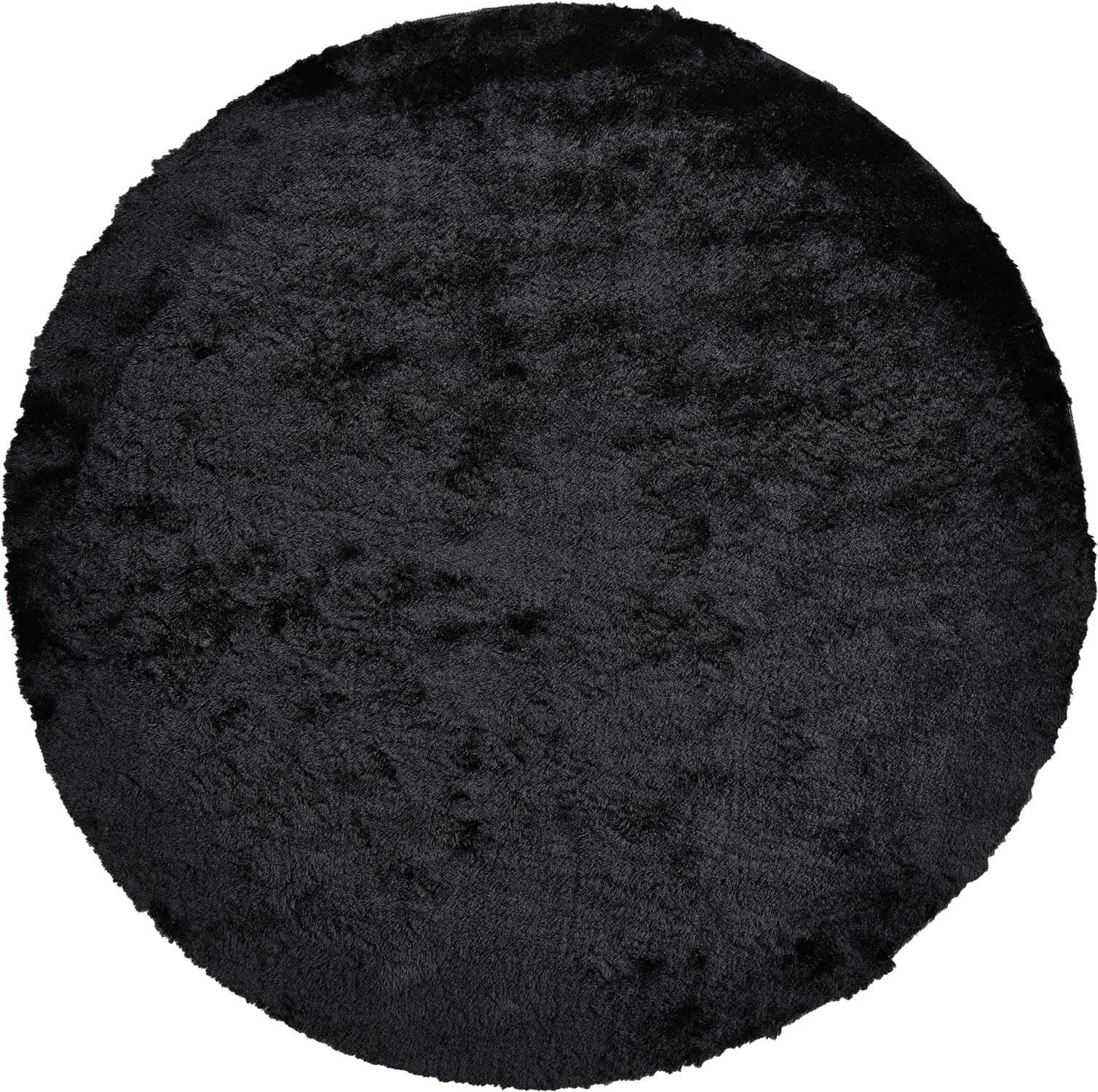 Freya Plush Shag Rug with Metallic Sheen, Noir Black, 8ft x 8ft Round ...