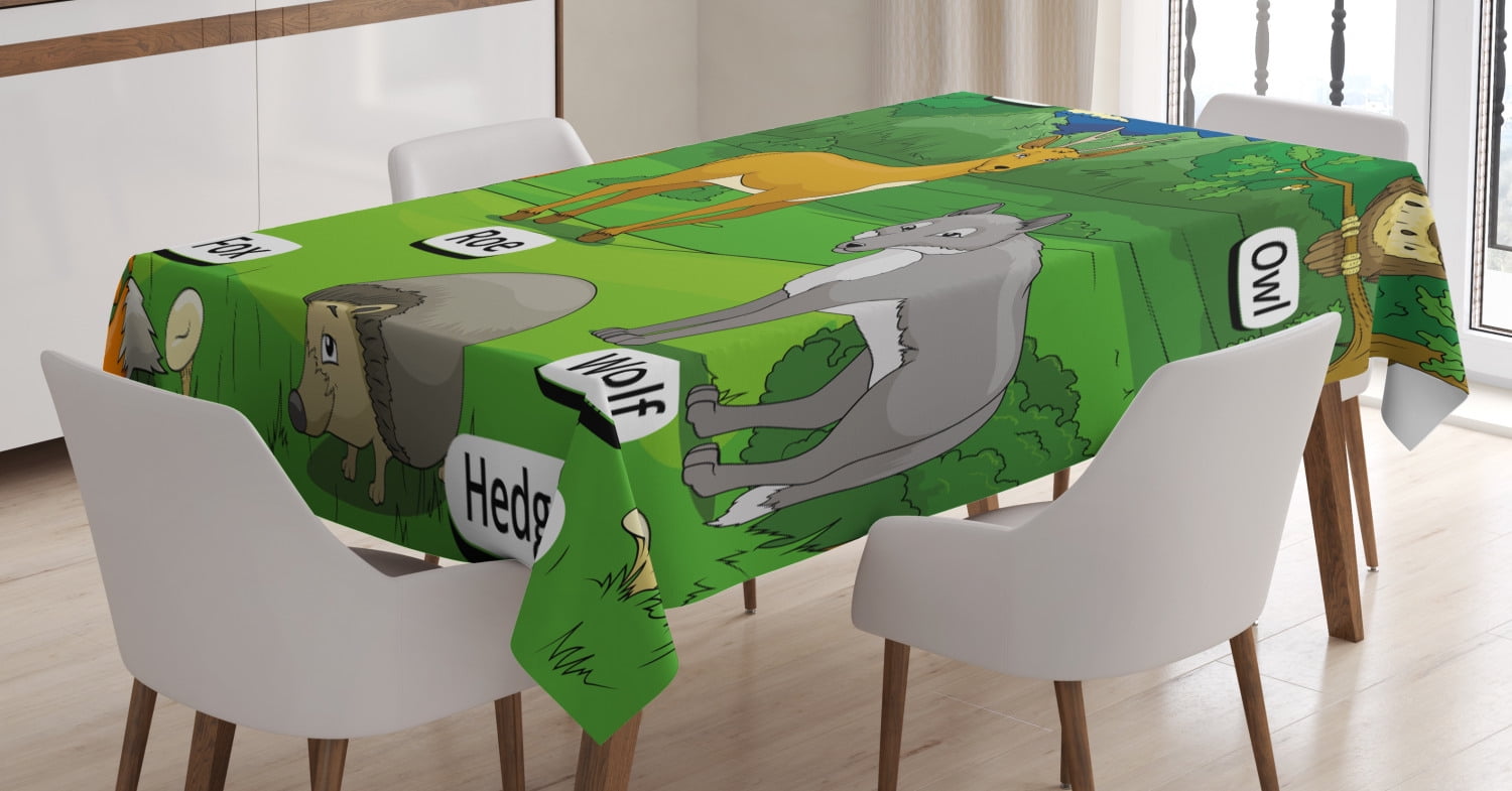 Ambesonne Science Tablecloth Rectangular Table Cover, Cartoon Forest ...