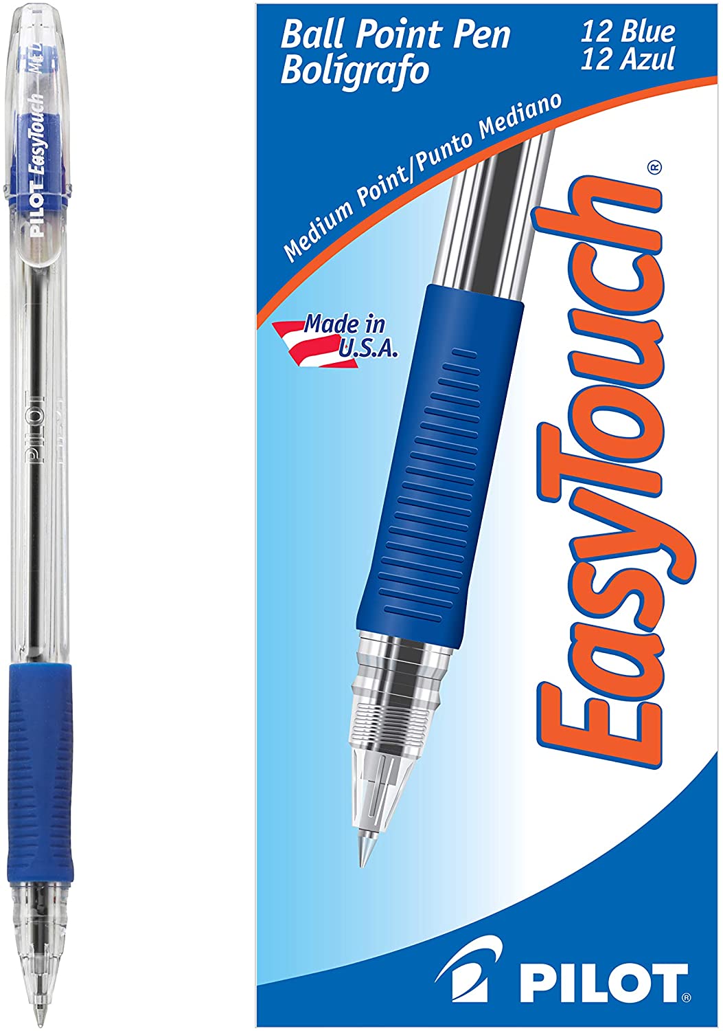 Pilot EasyTouch Ball Point Stick Pens, Medium Point, Blue Ink, Dozen ...