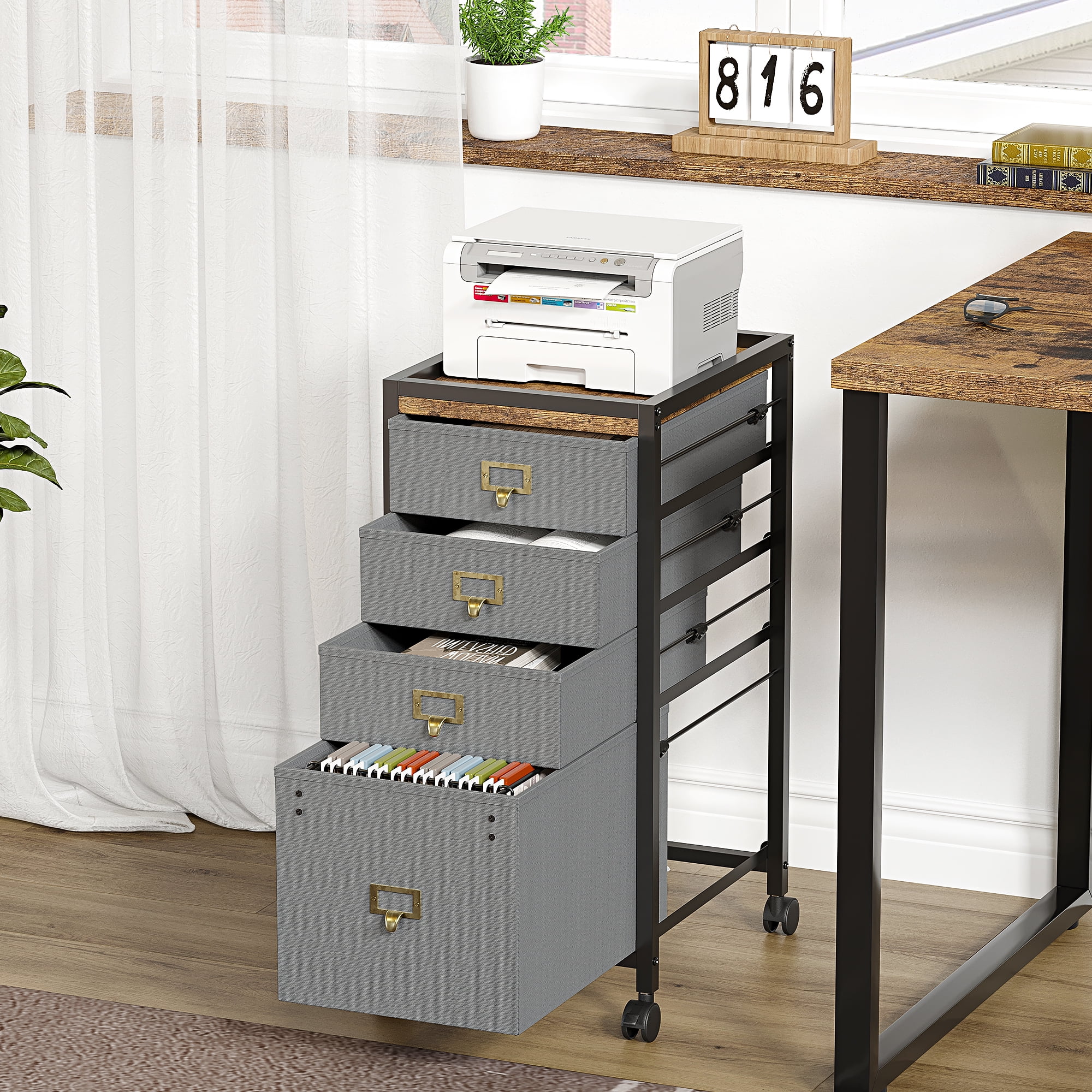 File Cabinet with 4 Drawer, Mobile Filing Cabinet Rolling Printer Stand ...
