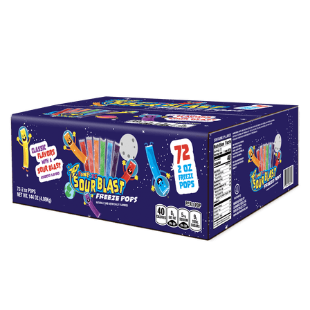 Push Pop Freezer Pops 48 Count Box with 6 Fruity Flavors Ice Popsicles ...