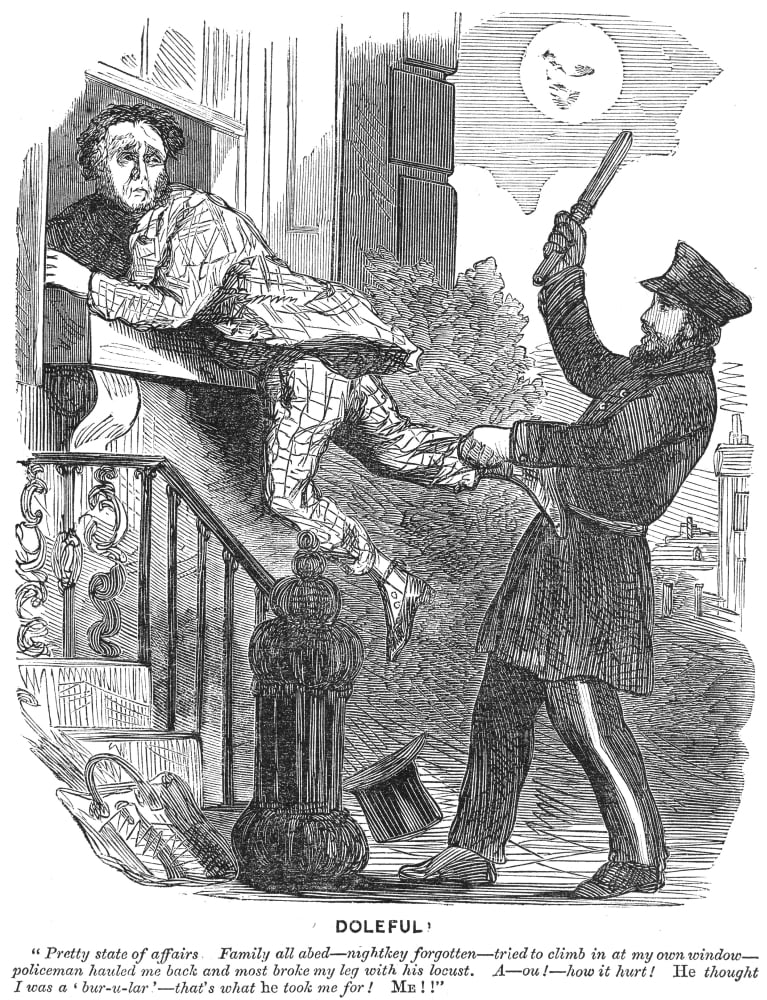 Police Cartoon, 1860. /Nmistaking An Honest Householder For A Burglar ...