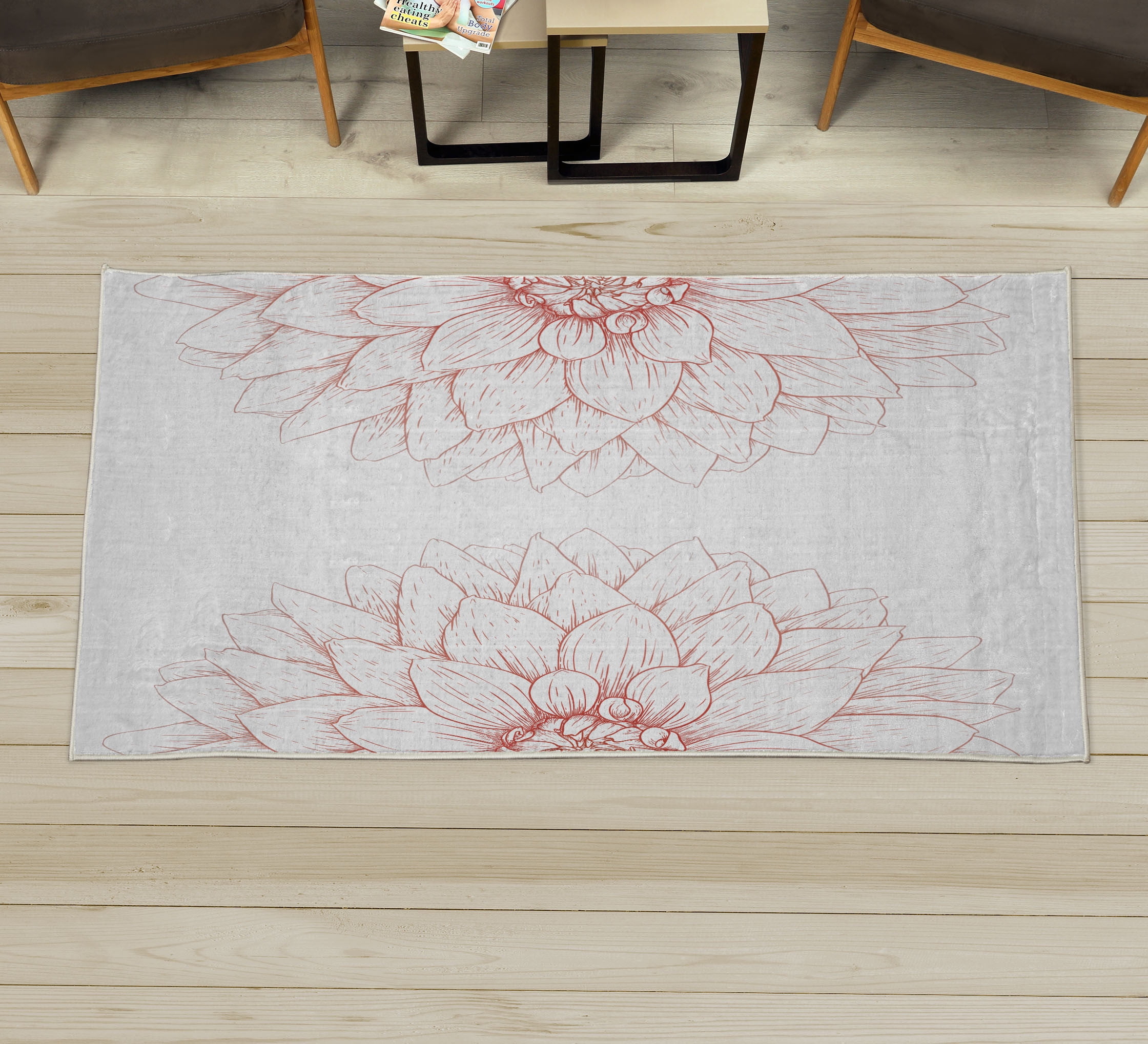 Dahlia Flower Decorative Rug, Simplistic Drawing of Bushy Sunflower ...