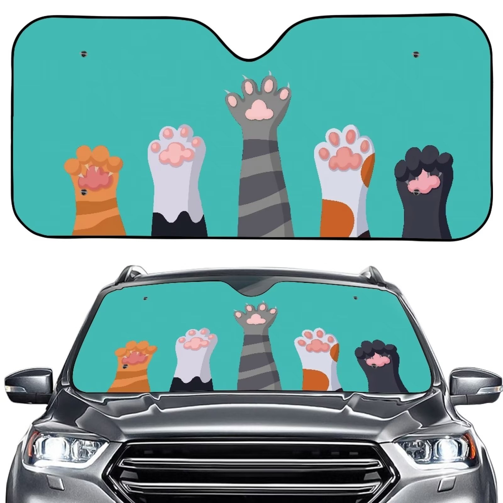 NETILGEN Cat Paw Pattern Car Sun Shade Thick Heat Insulation Vehicles ...