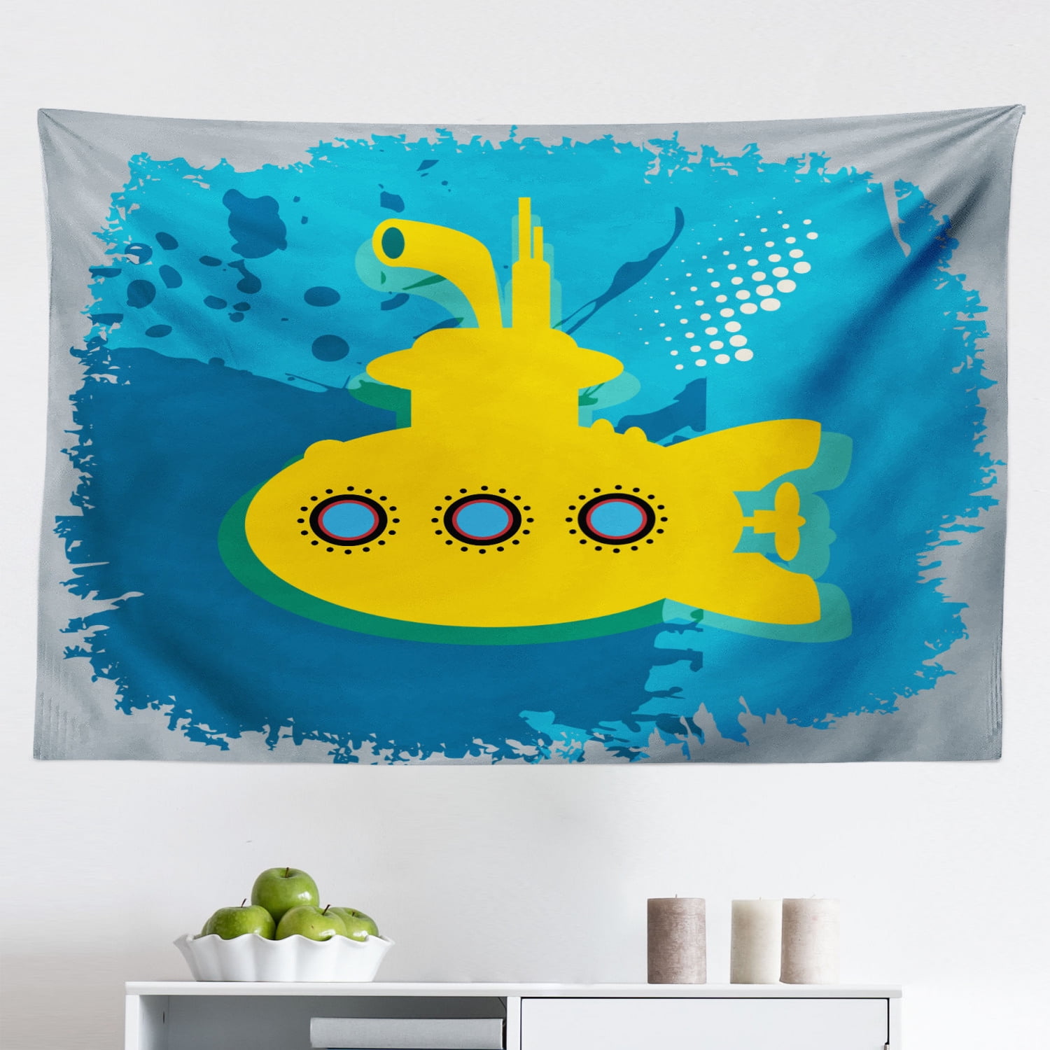 Yellow Submarine Tapestry, Underwater Life Theme Pattern Submarines ...