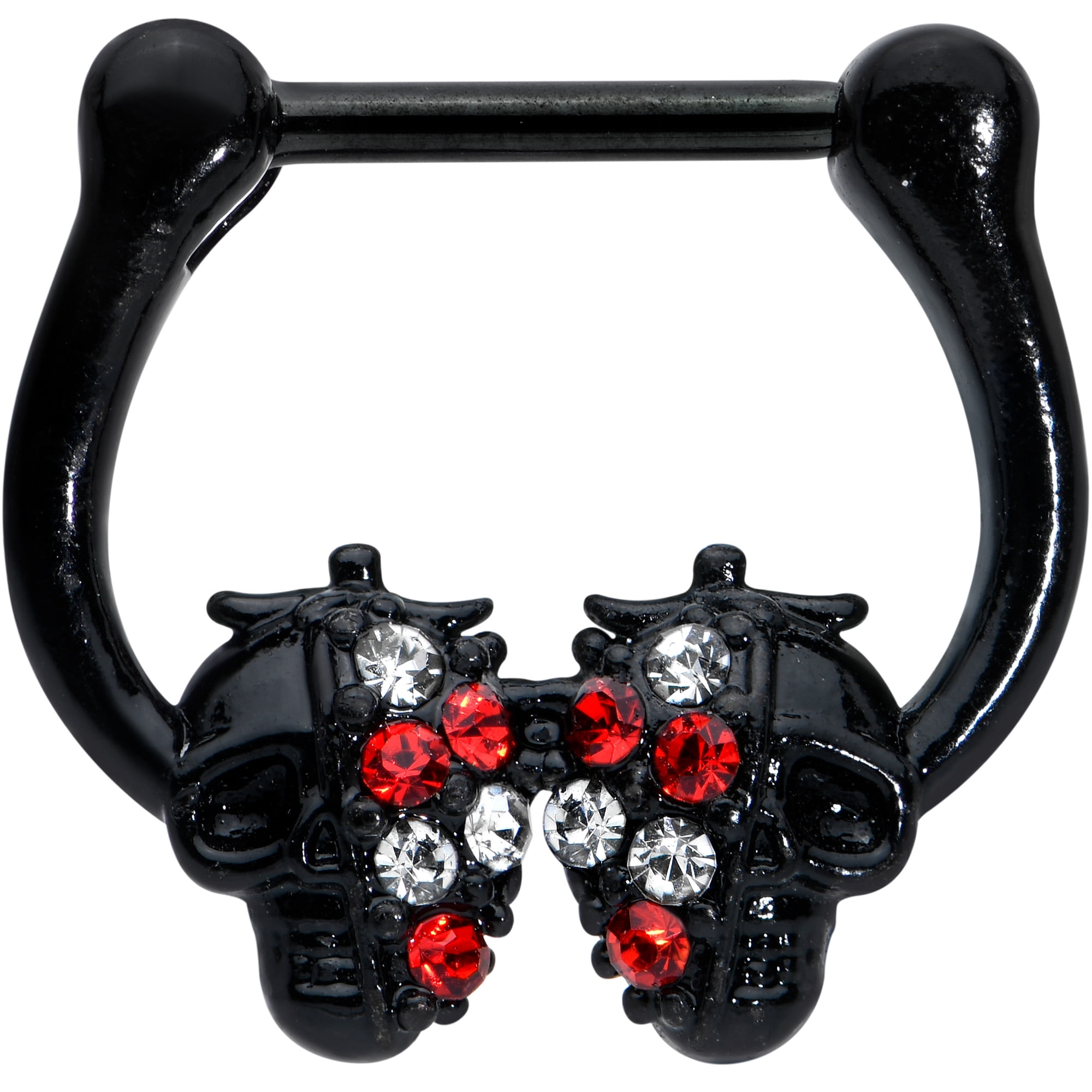 Body Candy 16G Black PVD Stainless Steel Septum Jewelry Clear Red ...