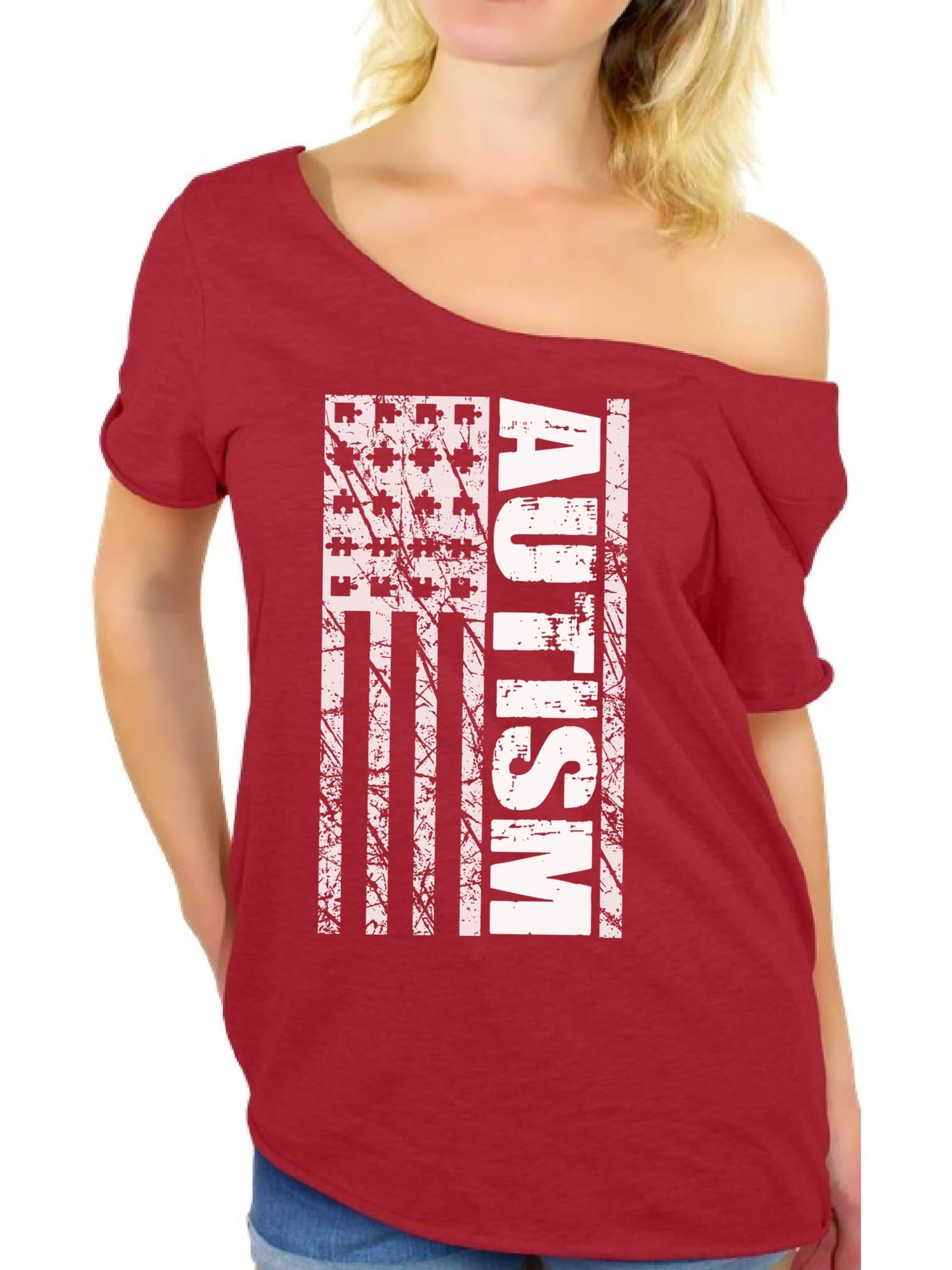 Awkward Styles Autism Flag Off the Shoulder T Shirt American Flag ...