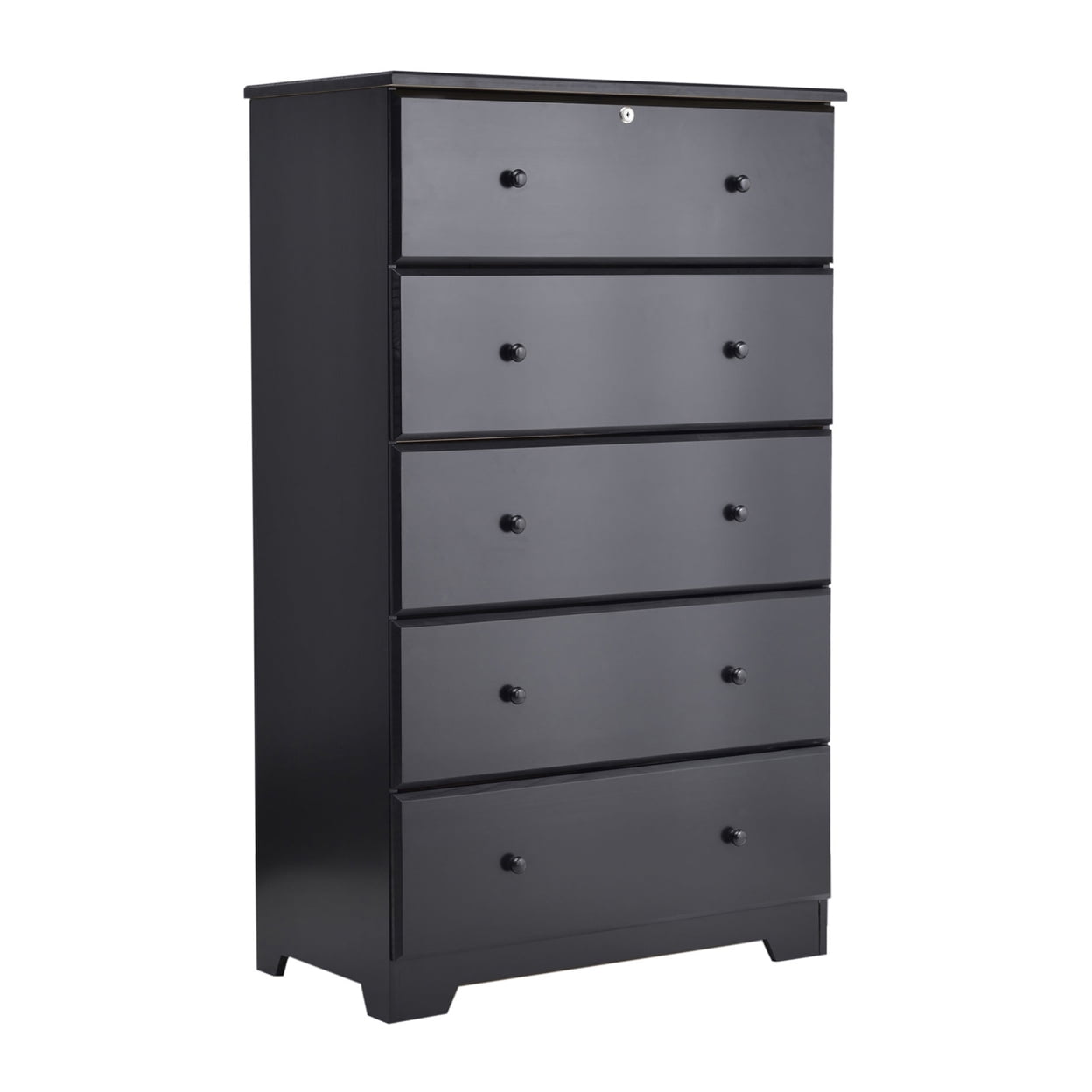 Home Furniture Isabela Solid Pine Wood 5 Drawer Chest Dresser - Black ...