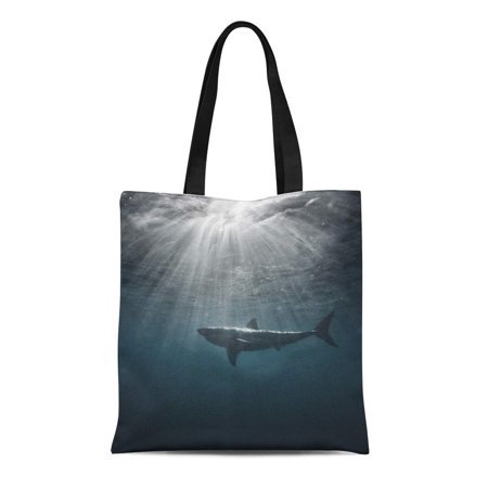 JSDART Canvas Tote Bag Great White Shark in Blue Ocean Underwater ...