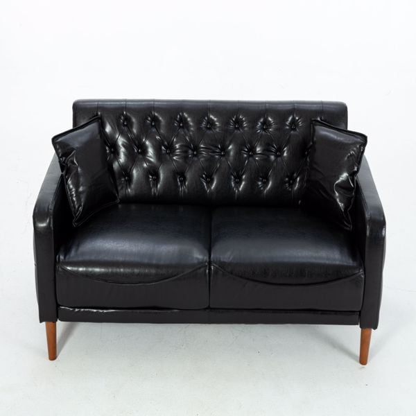 Dsseng Black Pu Leather Sponge Pull Sofa, Indoor Sofa, Solid Wood Frame ...