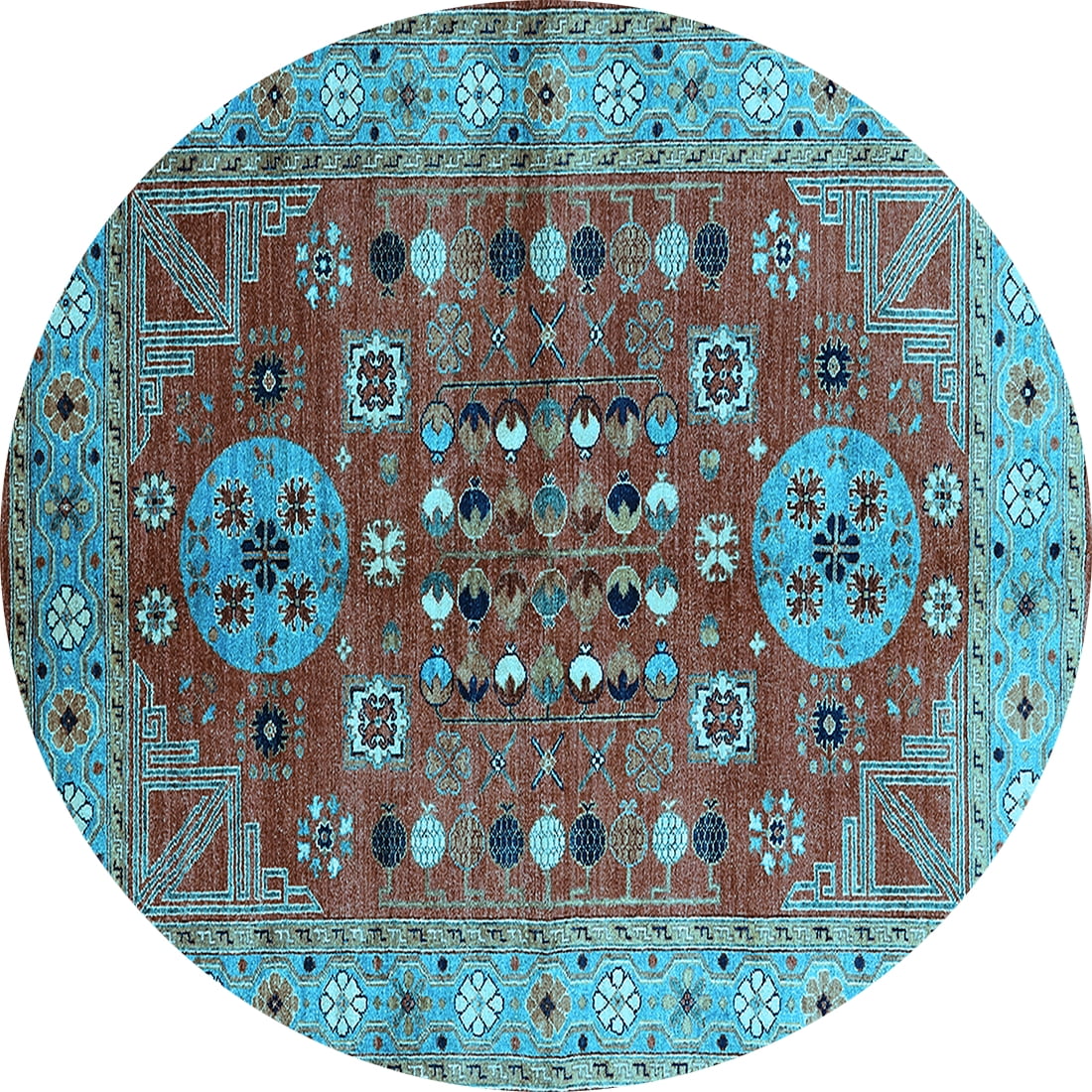 Ahgly Company Indoor Round Oriental Light Blue Industrial Area Rugs, 8 ...