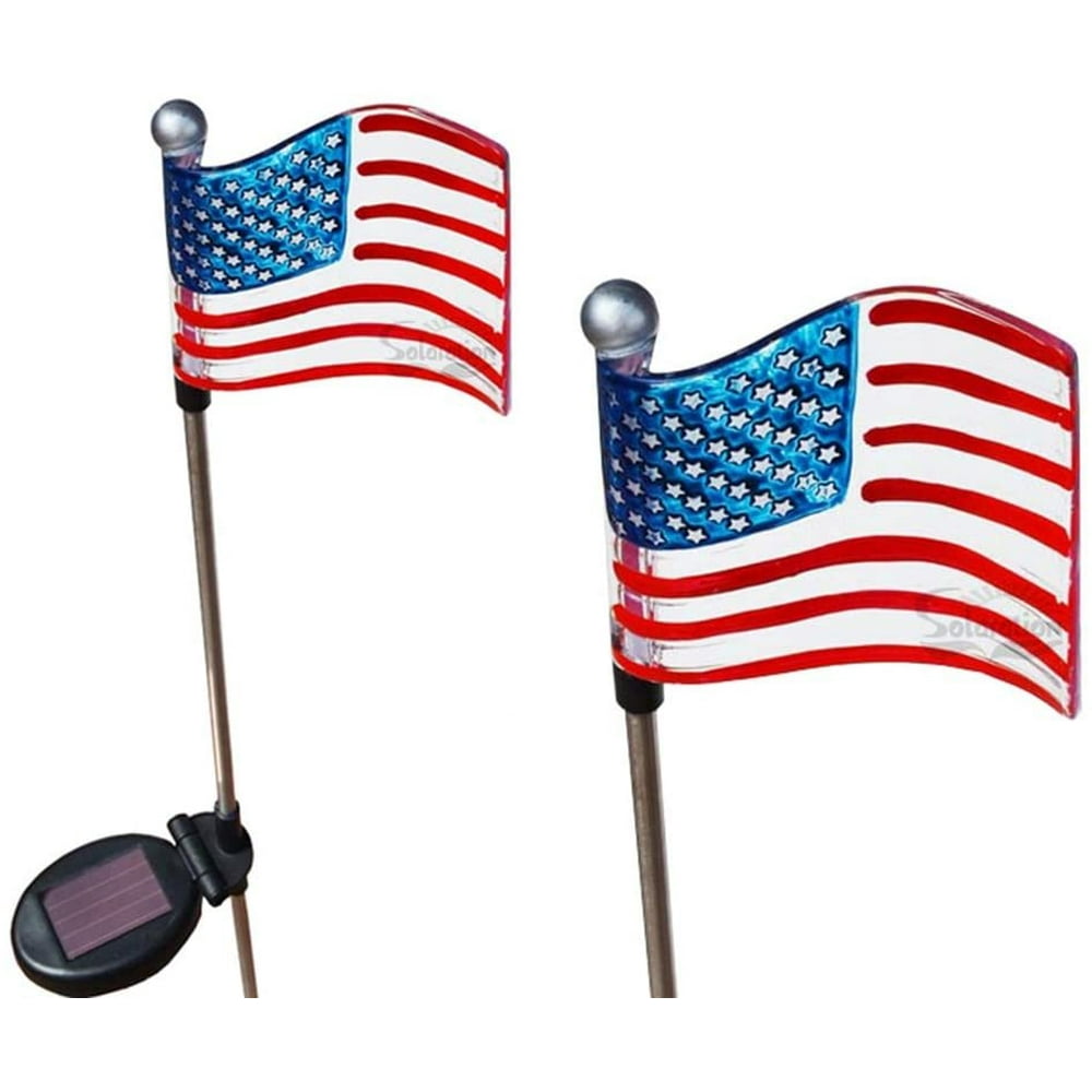 4 Pack Solar Powered Garden Yard Decor Art U.s. Flag Stake White ...