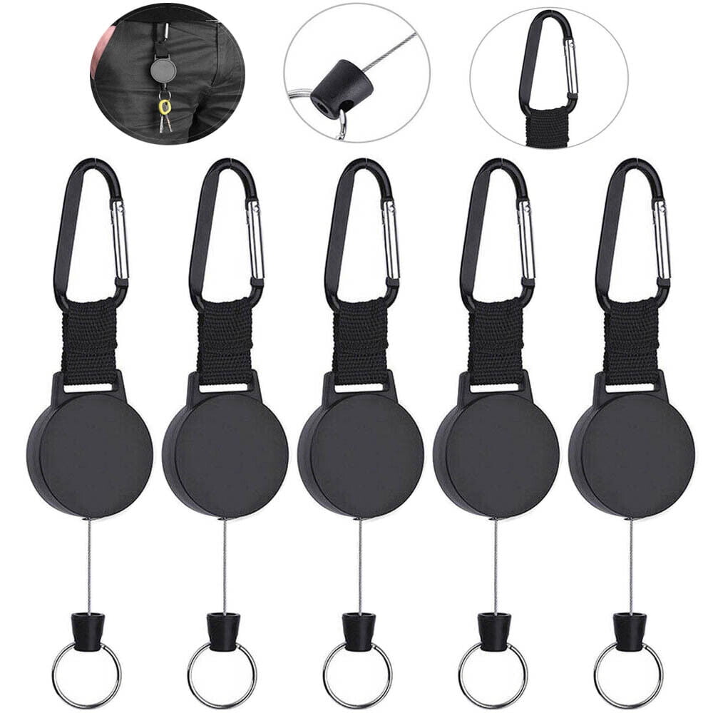 5x Retractable Key Tool Reel Holder Steel Clip Chain Belt Heavy Duty ...