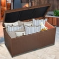 140 Gallon Brown PE Rattan Wicker Outdoor Storage Box with Waterproof ...