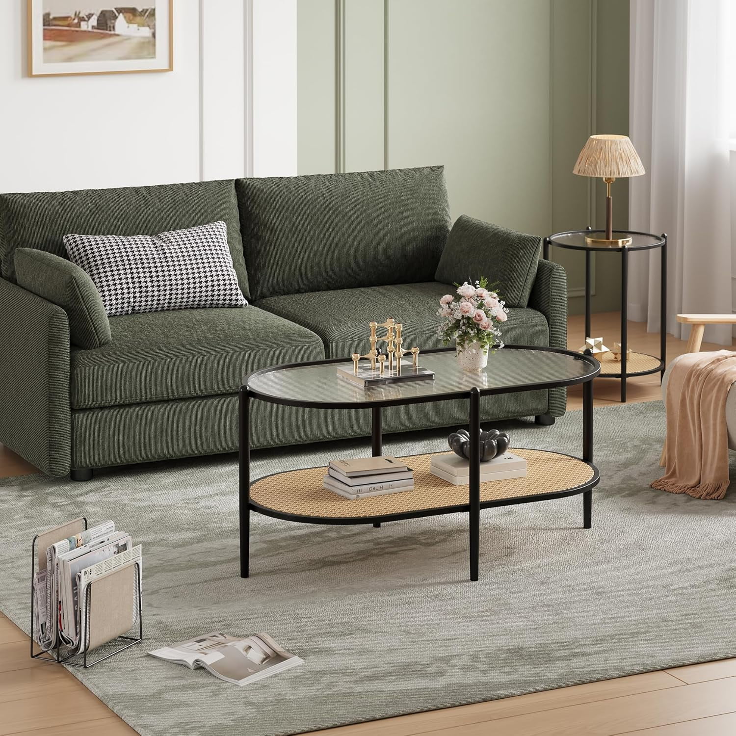 Click here for Royalbelle Black 2-Tier Rattan Coffee Table With T... prices