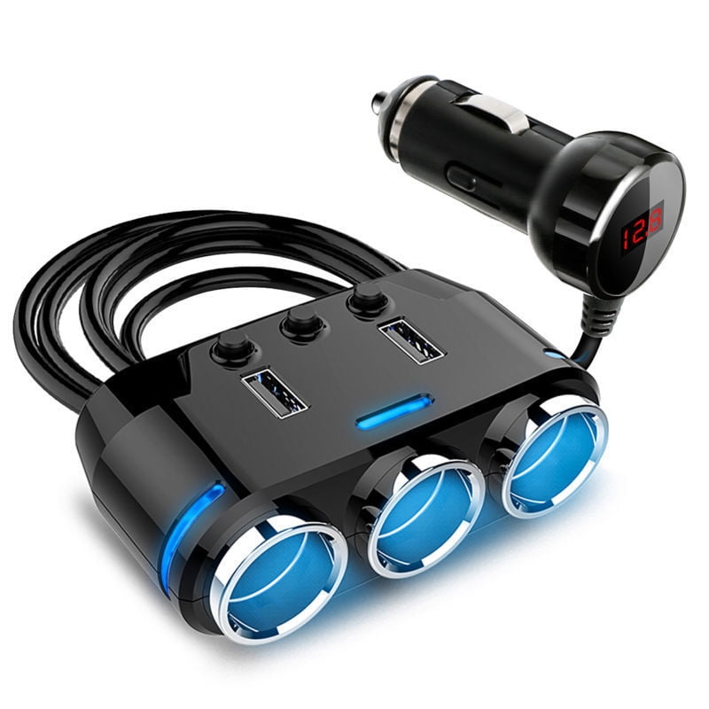 3 Way Cigarette Lighter Socket Splitter 12v Dual Usb Charger Power Adapter Car
