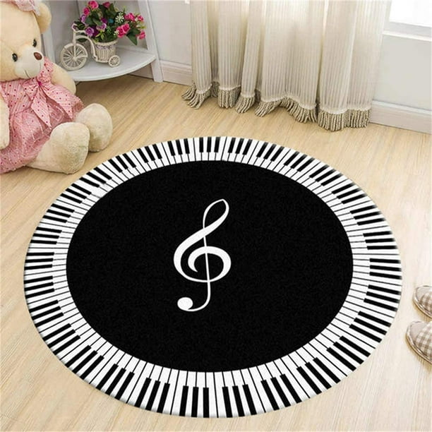 Musical Note Piano Key Printed Round Carpets Musical Note Black White ...