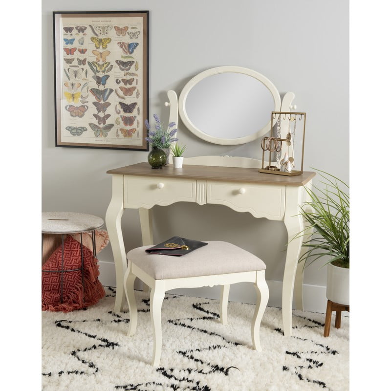 Linon Emberly Two-Tone Solid Wood Vanity Set with Mirror - Walmart.com ...