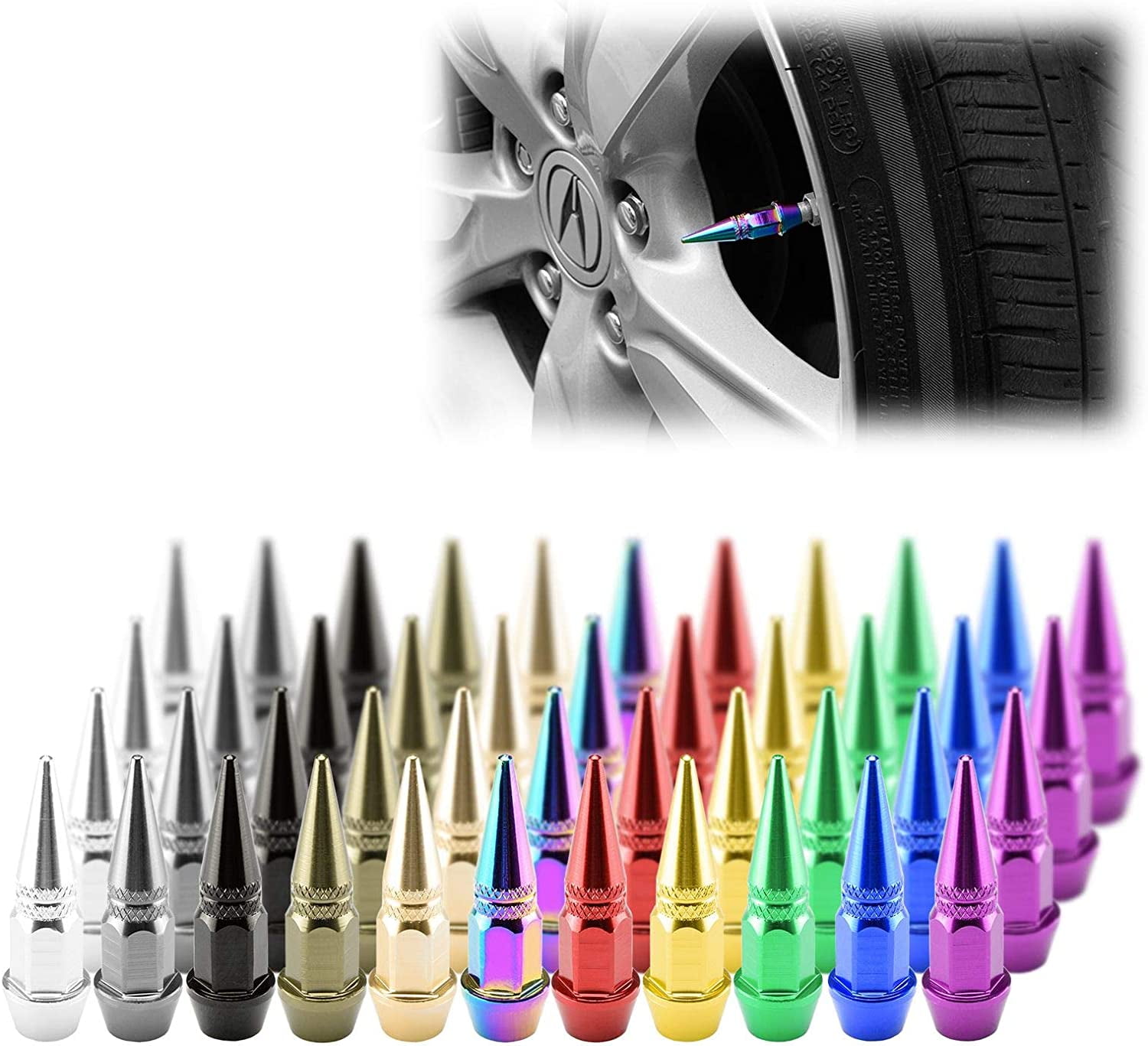 4PCs Red Long Spike Spiked Tire Valve Stem Caps Metal Thread Wheel ...