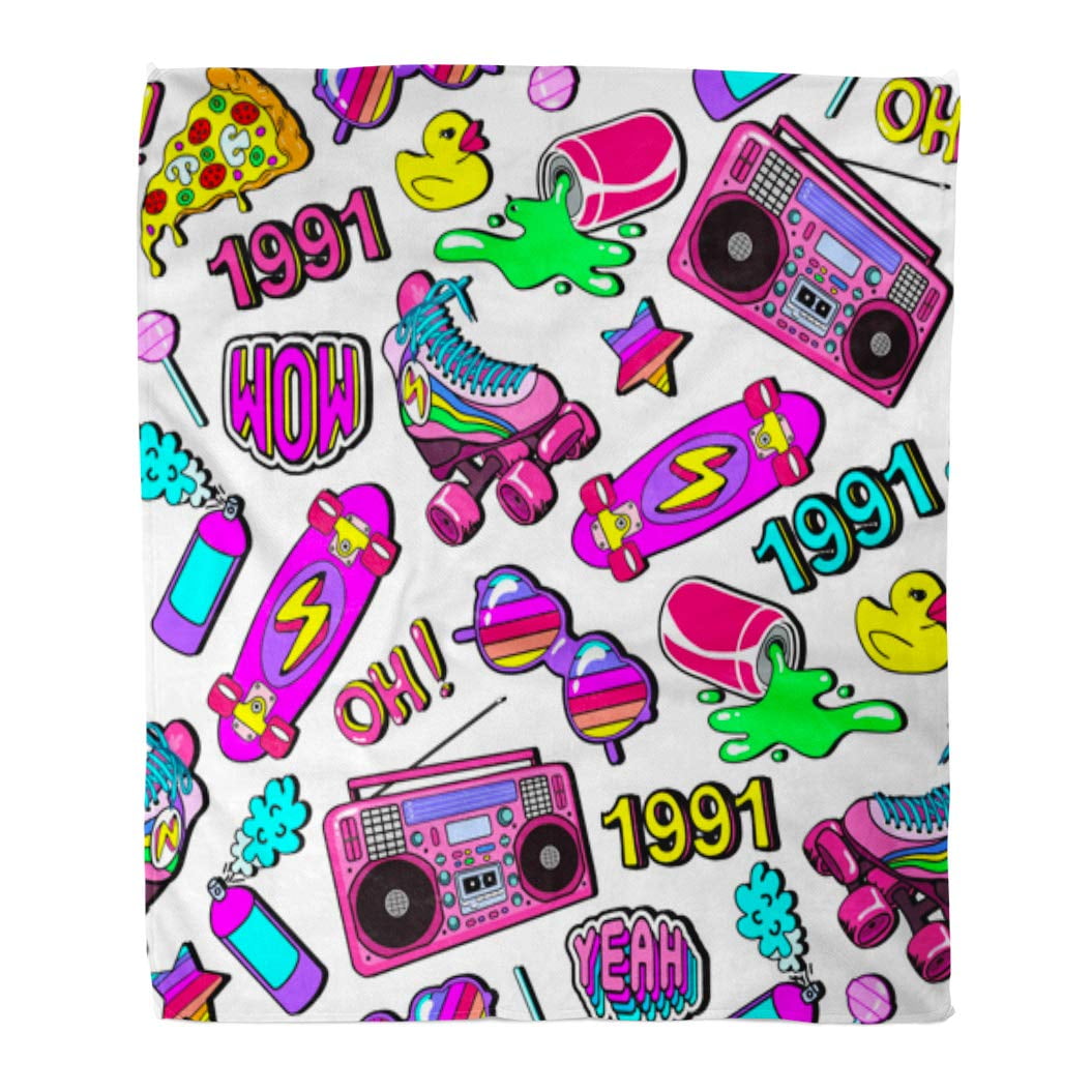 ASHLEIGH Flannel Throw Blanket Colorful Skateboard Pizza Sunglasses ...