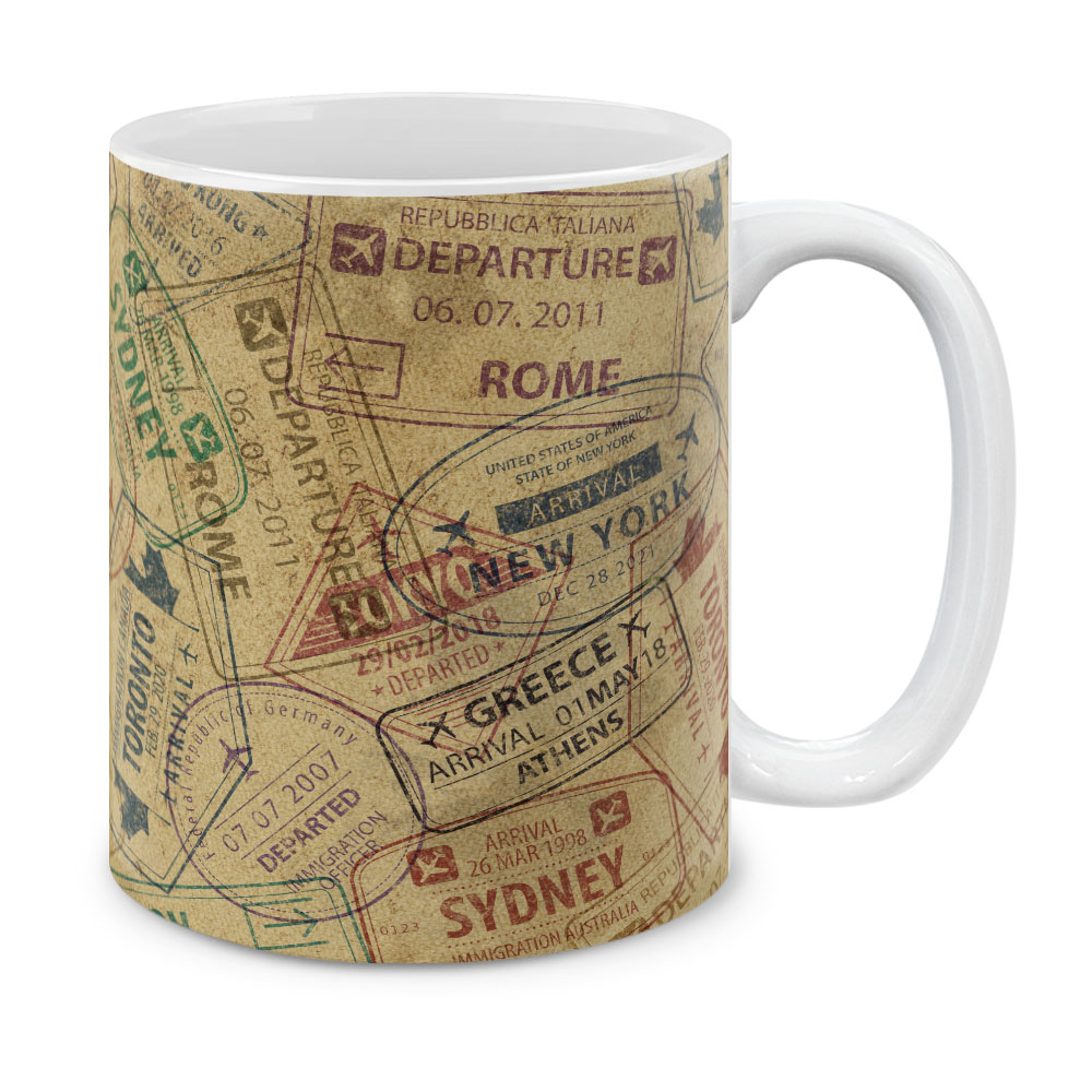 MUGBREW 11 Oz Ceramic Tea Cup Coffee Mug, Passport Custom Stamps ...