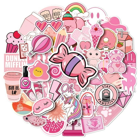 HEIBIN Pink Cute Aesthetic Stickers:50 Pcs Kawaii Stickers for Teen ...
