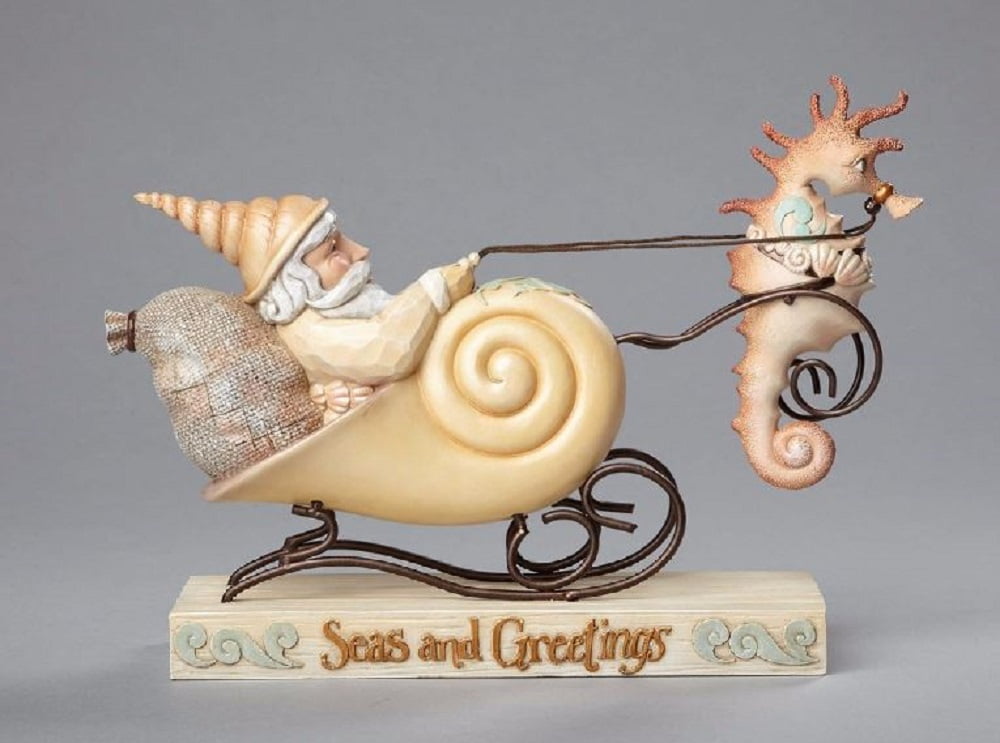 Jim Shore River's End Coastal Santa Shell Sleigh with Seahorse Figurine ...