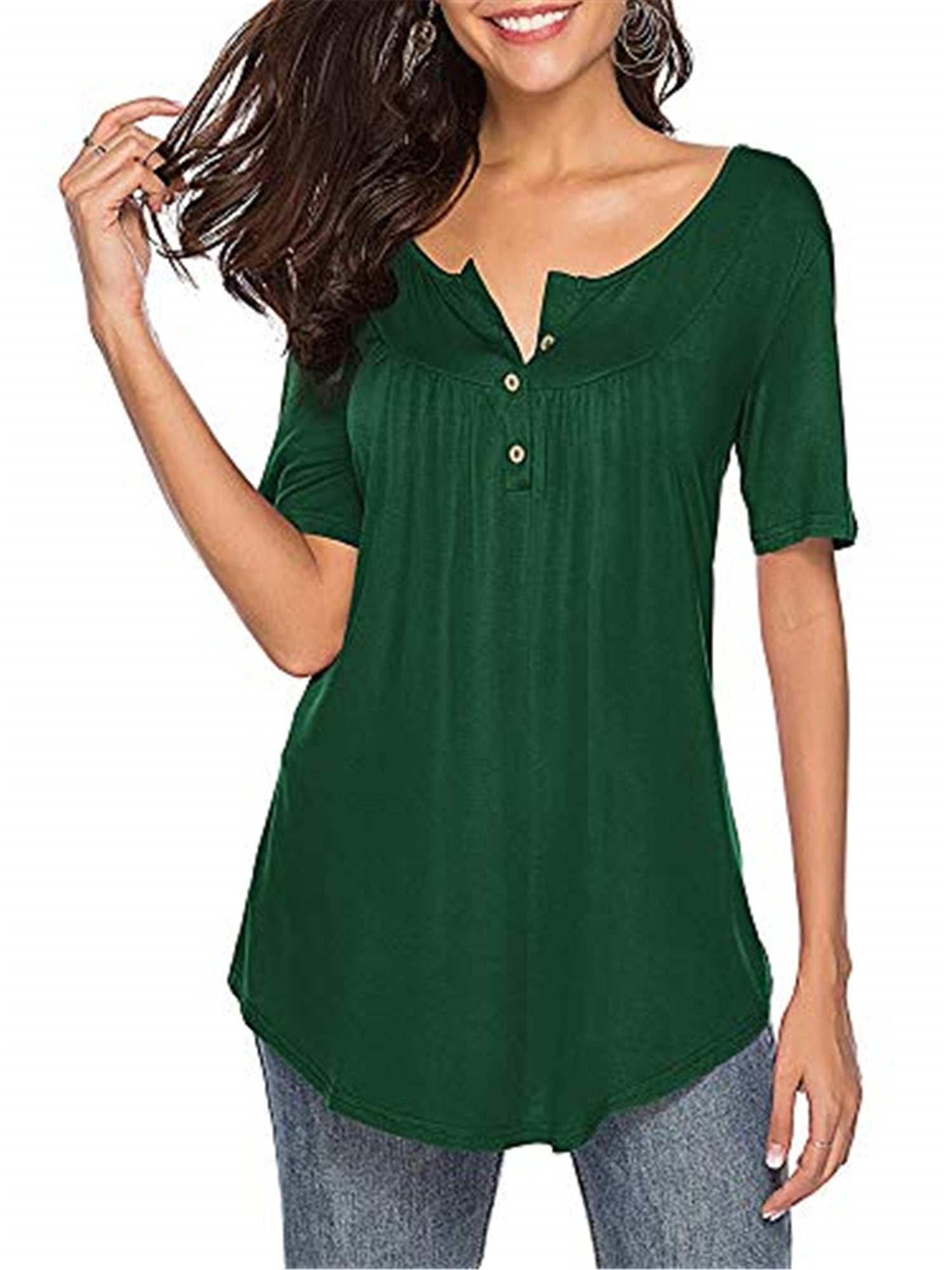 Kiapeise Plus Size Women Summer Loose Low Chest Wild Short Sleeve ...