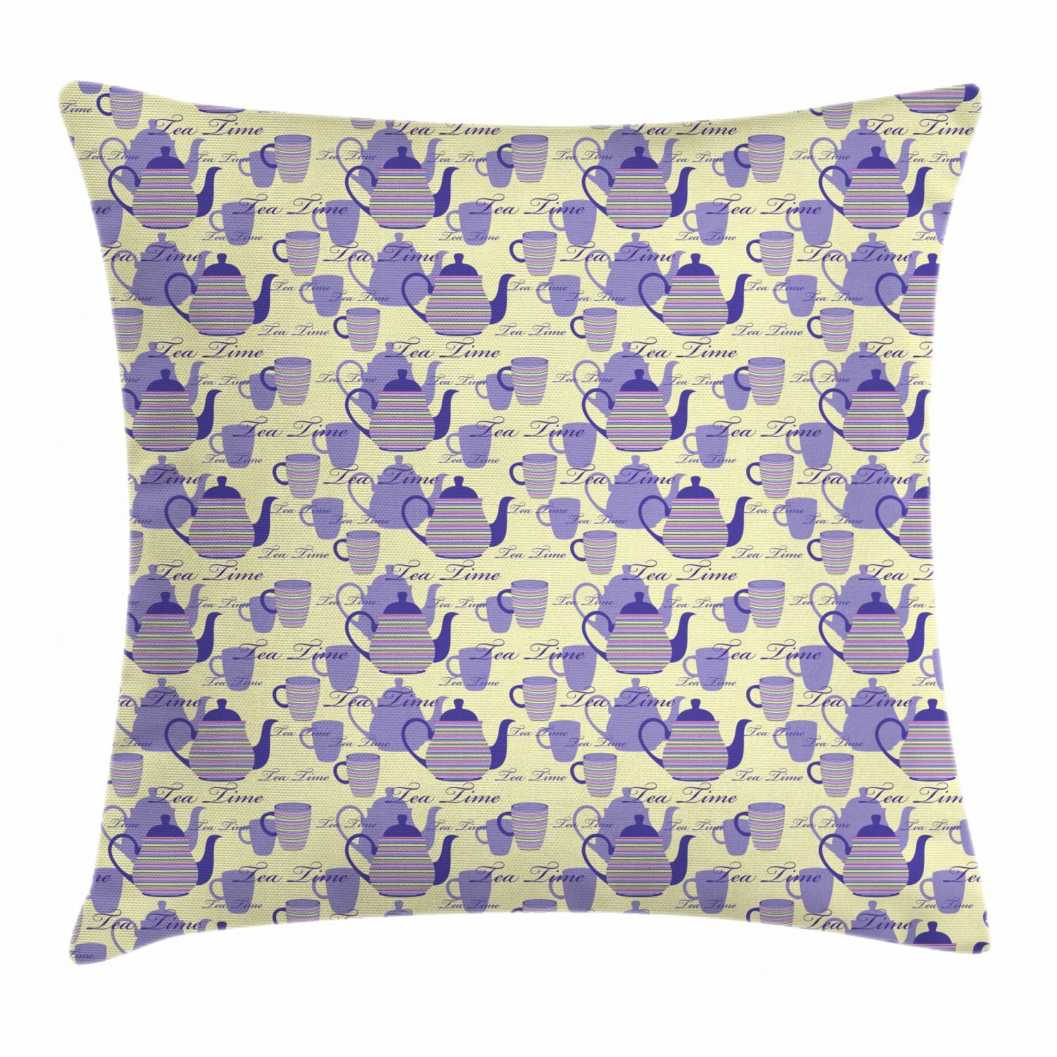 Tea Party Throw Pillow Cushion Cover, Striped Teapots Cups Silhouettes ...